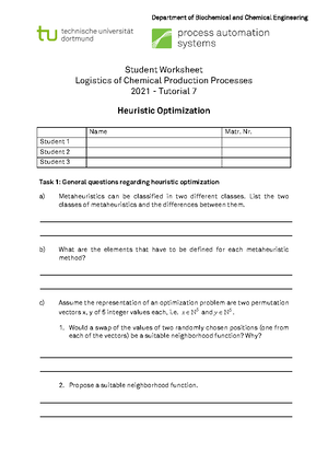 LCPP Tutorial 5 PAS - Logistics of Chemical Production Processes ...