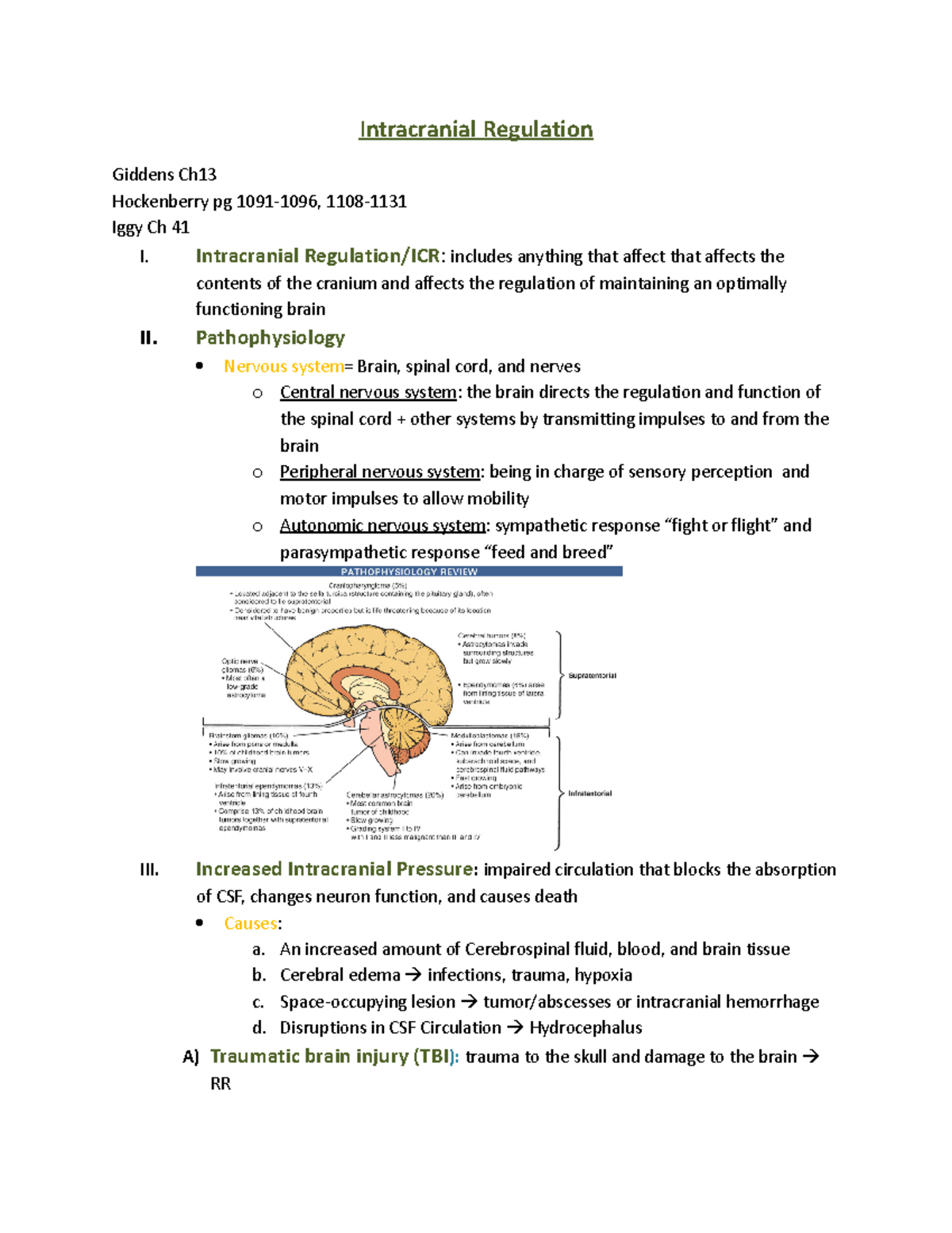 NUR 211 ICR Test 1 - Nur notes - Intracranial Regulation Giddens Ch ...