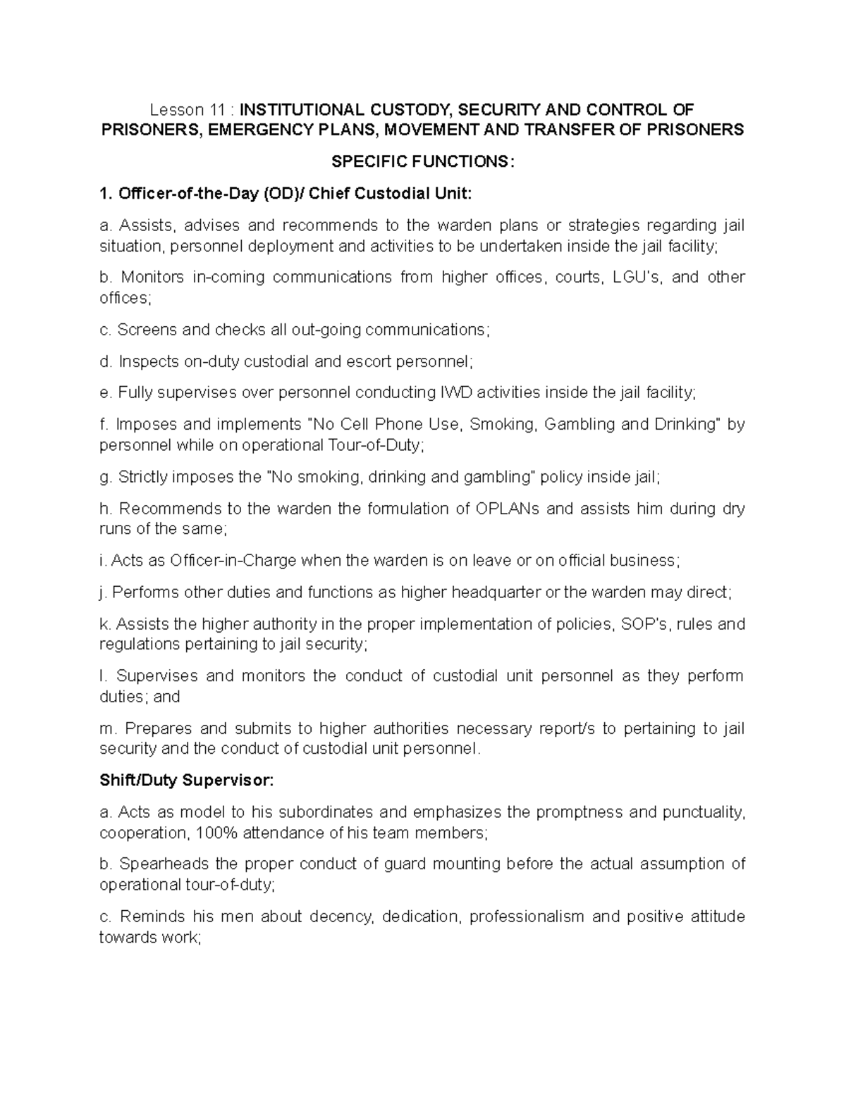 Lesson 10 - INSTI CORRECTIONAL - Lesson 11 : INSTITUTIONAL CUSTODY ...