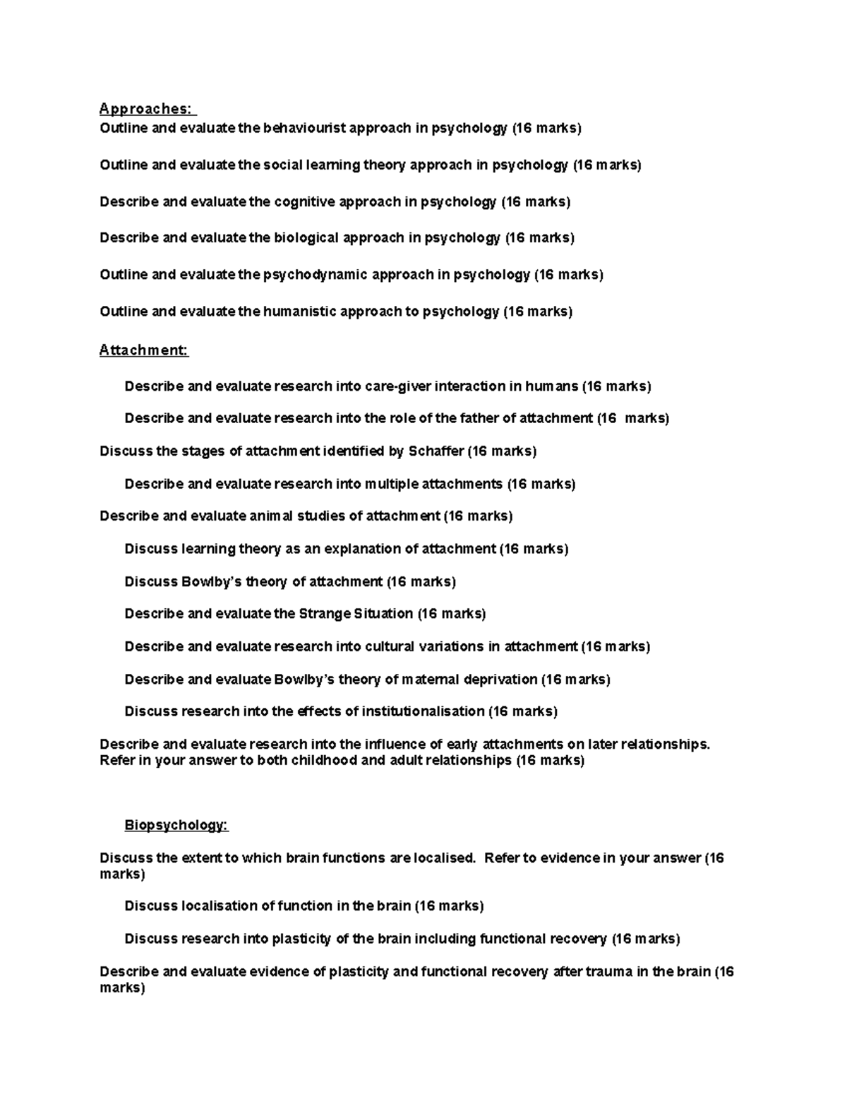AQA Psychology 16 Markers - Approaches: Outline and evaluate the ...