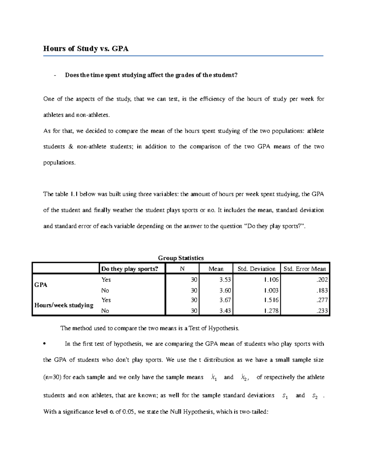 Hours of Study vs GPA - Hours of Study vs. GPA - Does the time spent ...