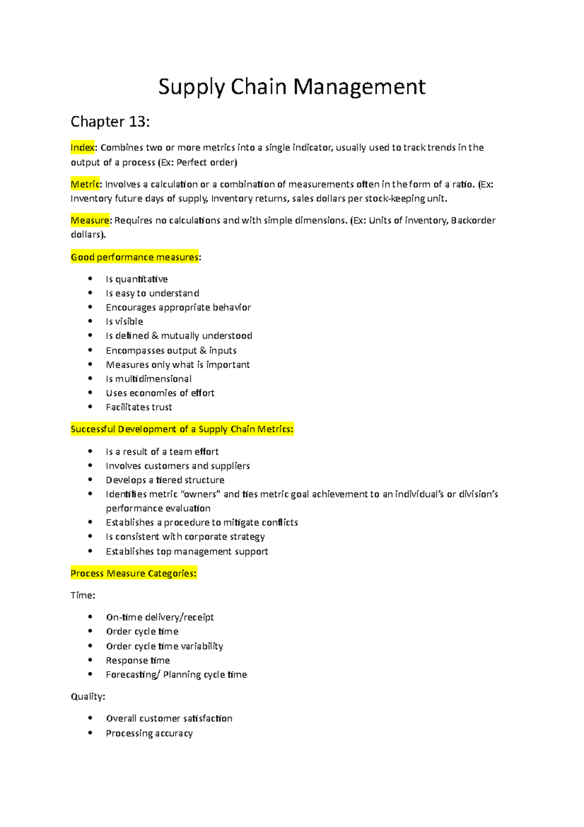 SCM note - Preparation for SCM module exam - Supply Chain Management ...