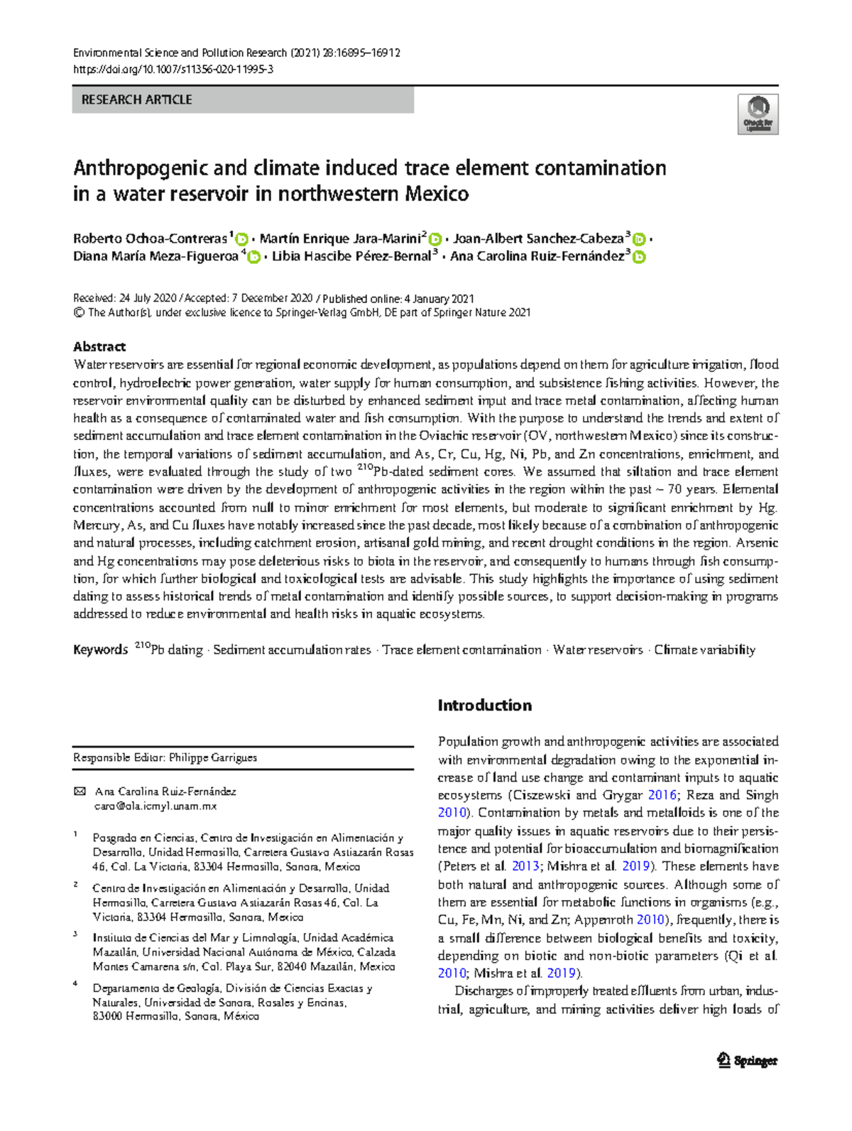 Ochoa-Contreras et al. 2021 - RESEARCH ARTICLE Anthropogenic and ...