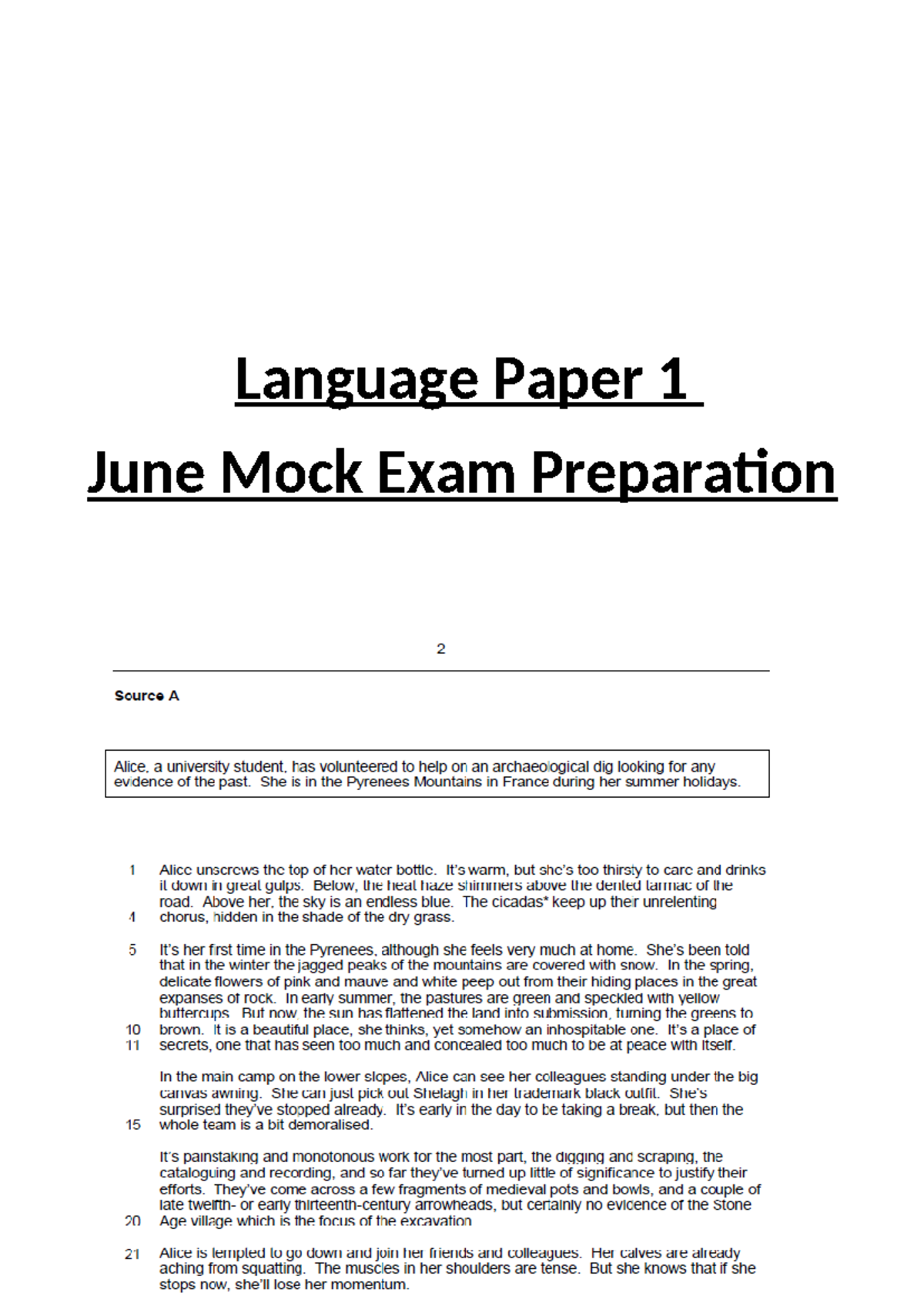 Language Paper 1 - June Mock Preparation - Language Paper 1 June Mock ...