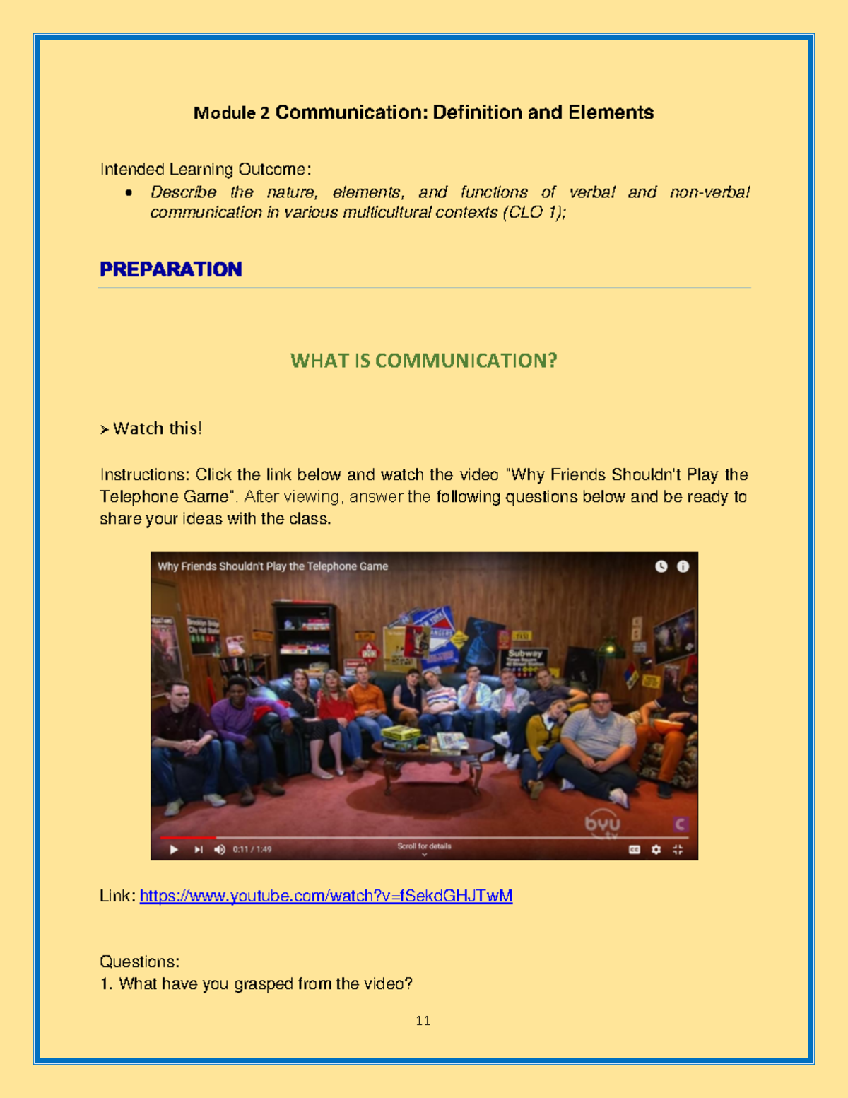 PURCOM 1STYRCLLG - Module 2 Communication: Definition and Elements ...