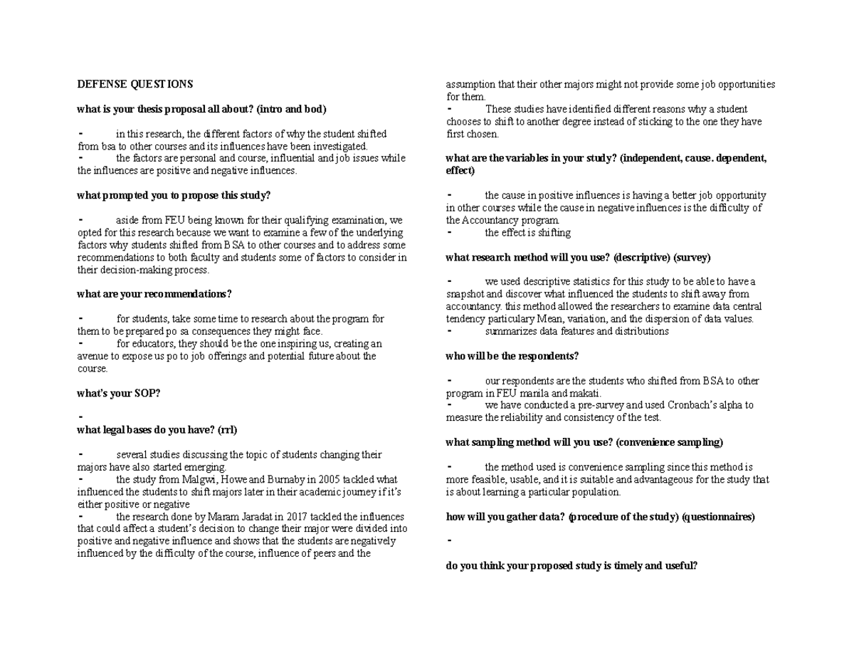 Defense Questions - sdklfnjsfjakfhsjfhksfjhjksdhfjhdjfaklsfha - DEFENSE ...