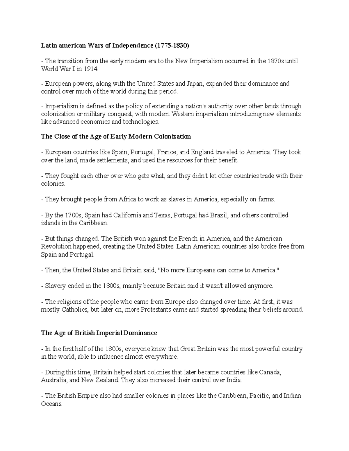 Chapter 25 - Apeh - Latin american Wars of Independence (1775-1830) The ...