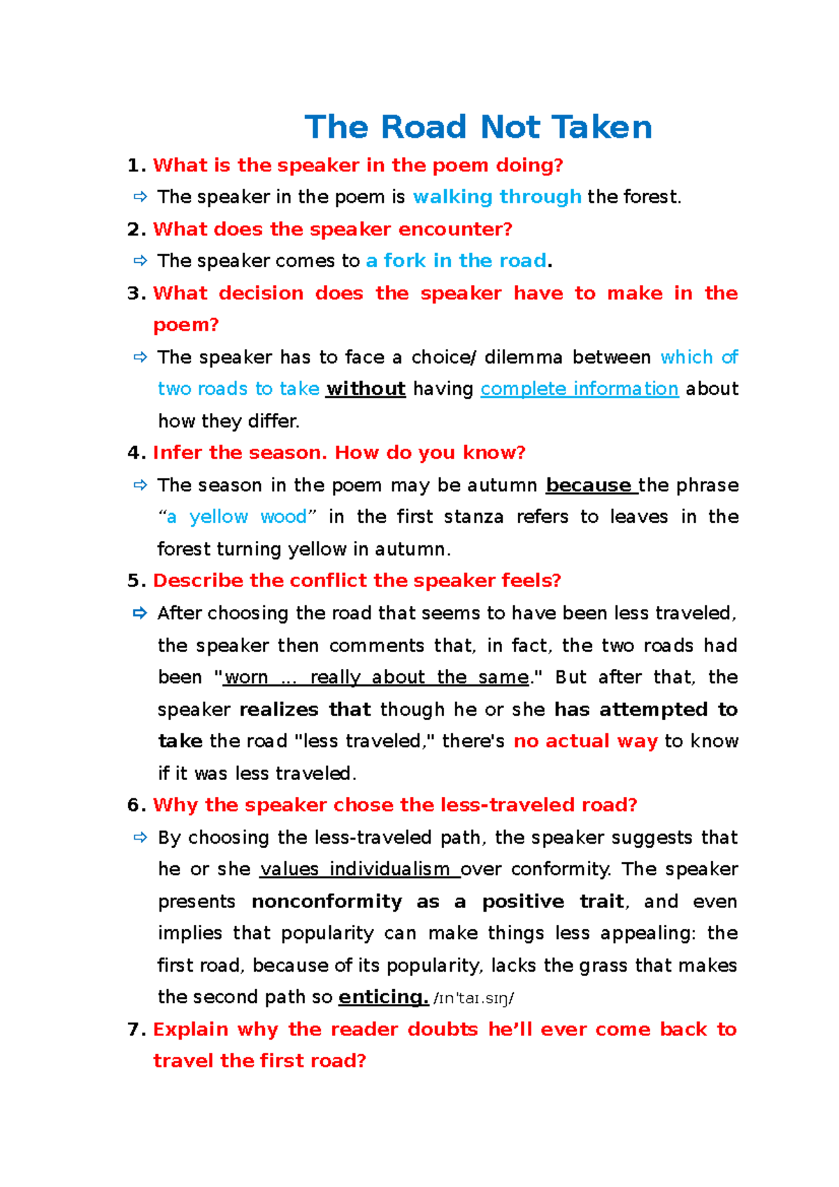 The Road Not Taken - Preview - The Road Not Taken What is the speaker ...