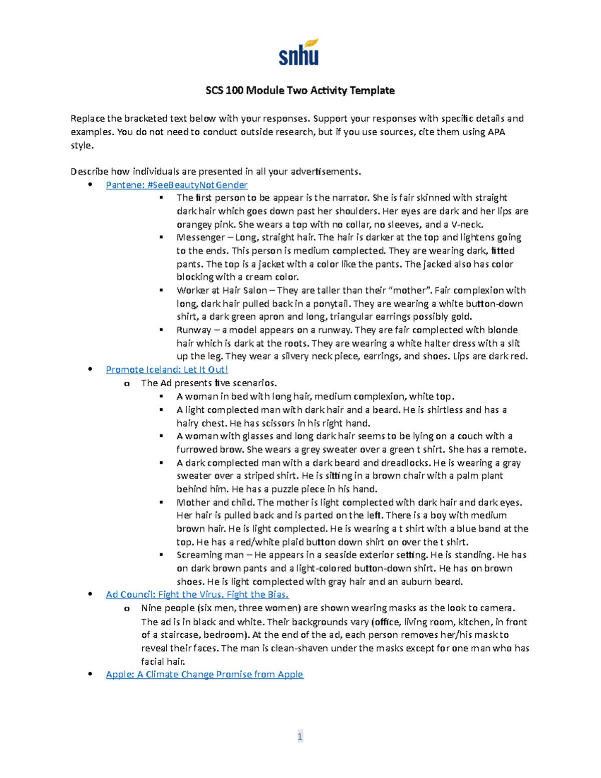 SCS 100 Module Two Activity - Support your responses with specific ...