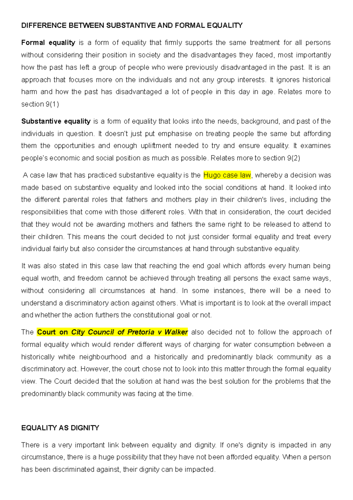 Human Rights LAW DOC - notes from equality to PEPUNDA - DIFFERENCE ...