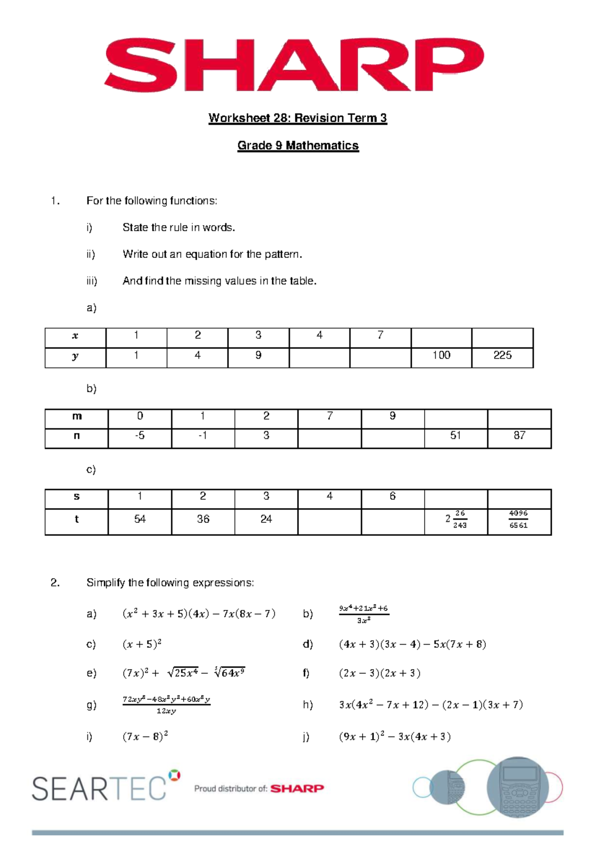 Worksheet 28 Revision Term 3 Grade 9 Maths - Worksheet 28: Revision ...