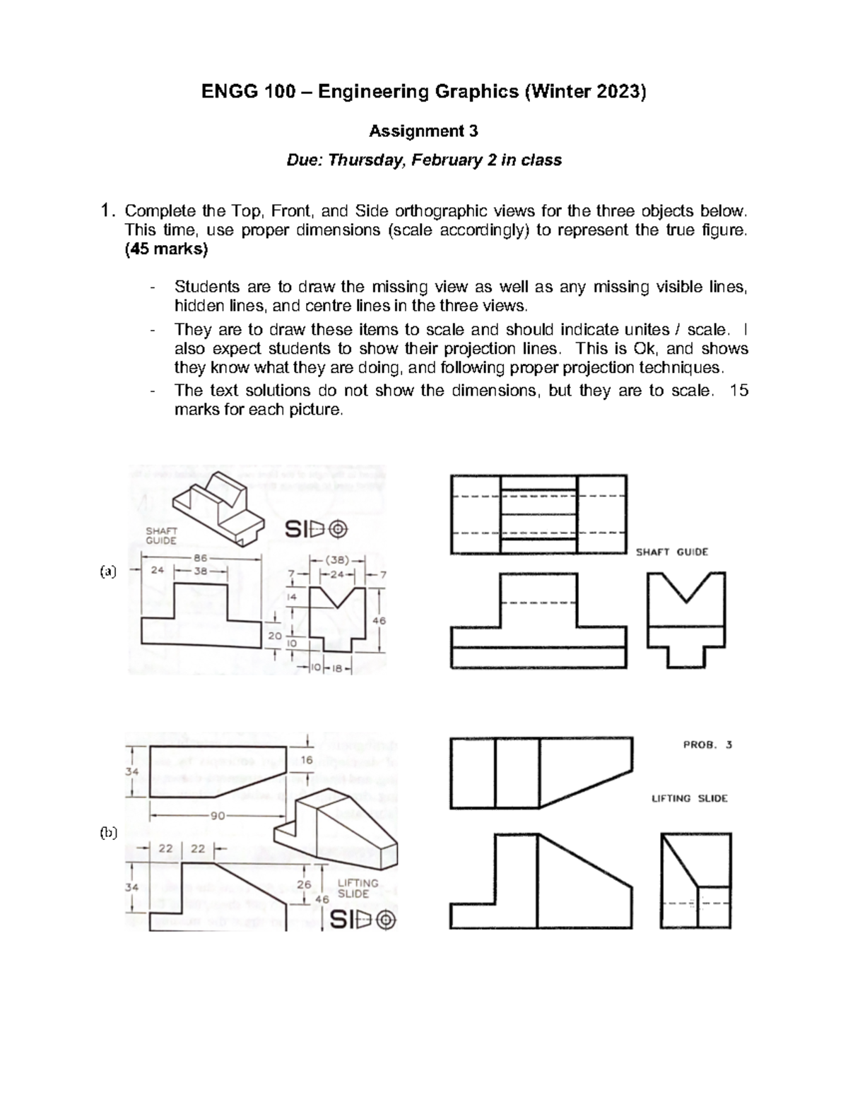 ENGG 100 A3 - W2023 Solutions - ENGG 100 – Engineering Graphics (Winter ...