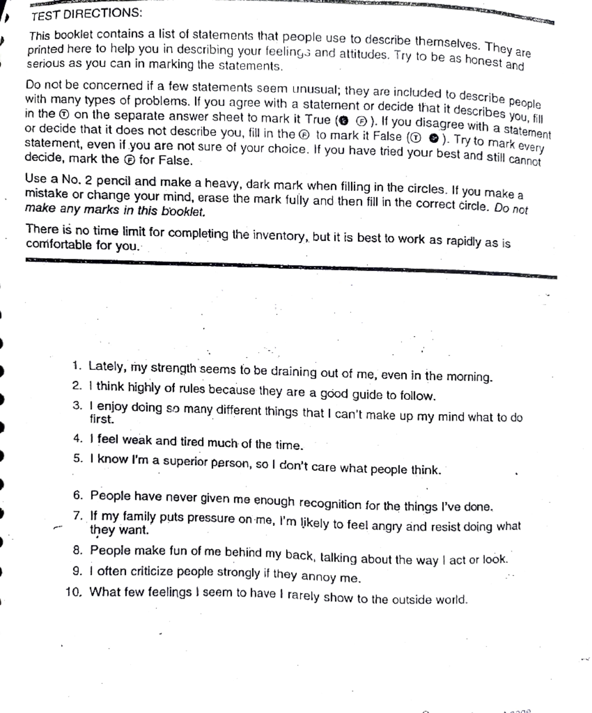 MCMI-1 - test is uploaded - TEST DIRECTIONS: This booklet contains a ...