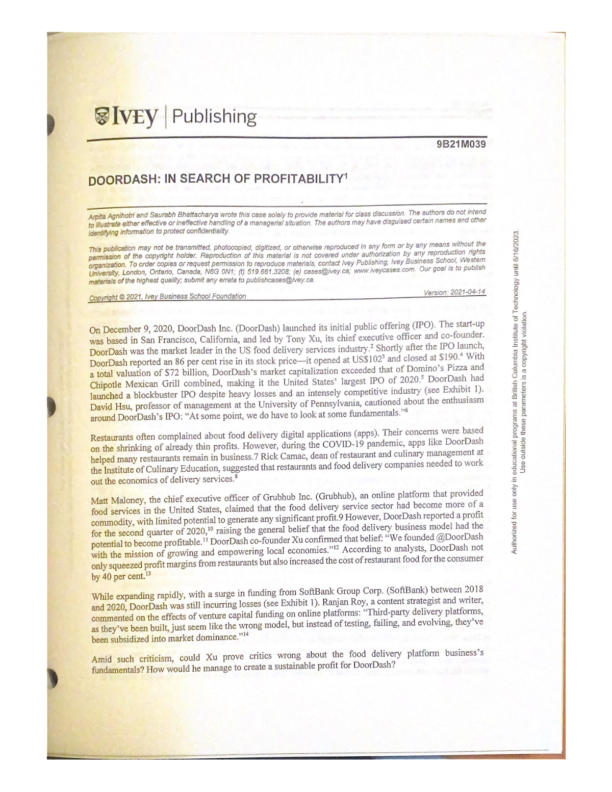 Doordash - Case Study - BUSA 4800 - Studocu