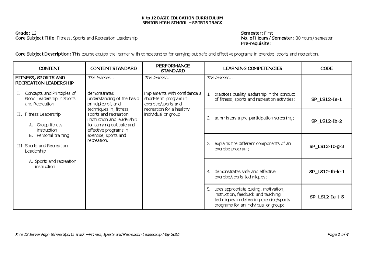 Sports Fitness-Sports-and-Recreation-Leadership-CG - SENIOR HIGH SCHOOL ...