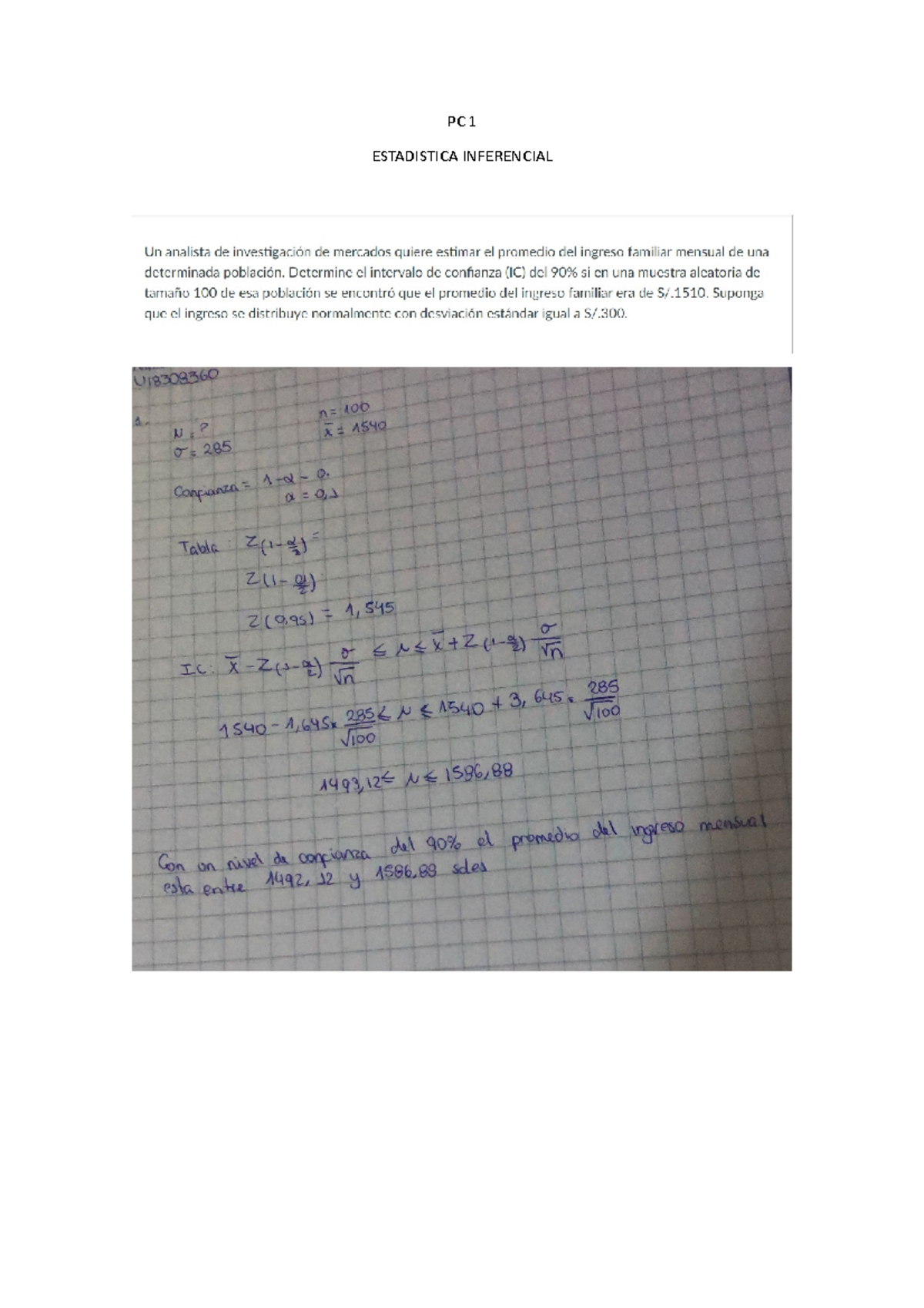 PC 1 - pc1 - Estadistica Inferencial - PC 1 ESTADISTICA INFERENCIAL - Studocu
