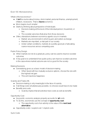 Microeconomics - cheat sheet 1 - Microeconomics - the study of decision ...