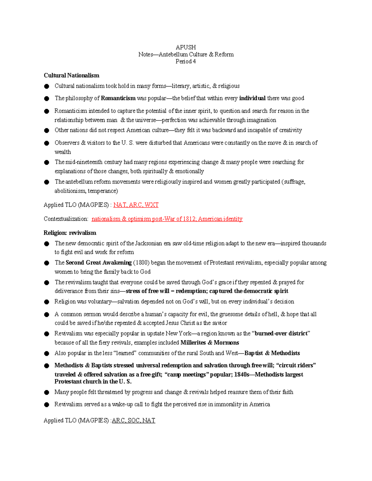 Jaein YOO - Reform Q A - 6843172 - APUSH Notes—Antebellum Culture ...
