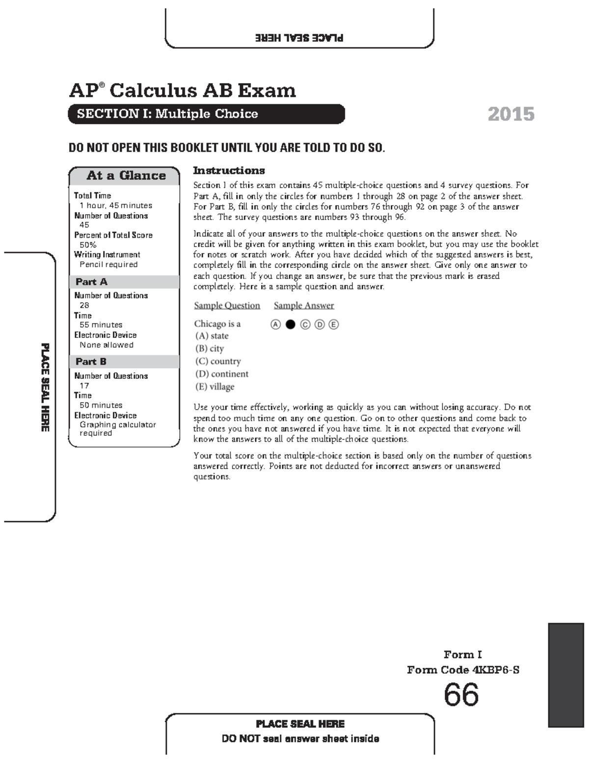 Safari 3 - Ap calc ab - AP ® Calculus AB Exam SECTION I: Multiple ...