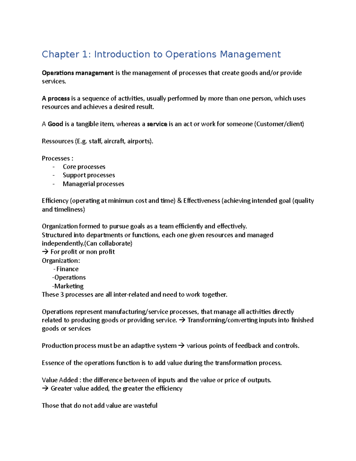 Book notes - Chapter 1: Introduction to Operations Management ...