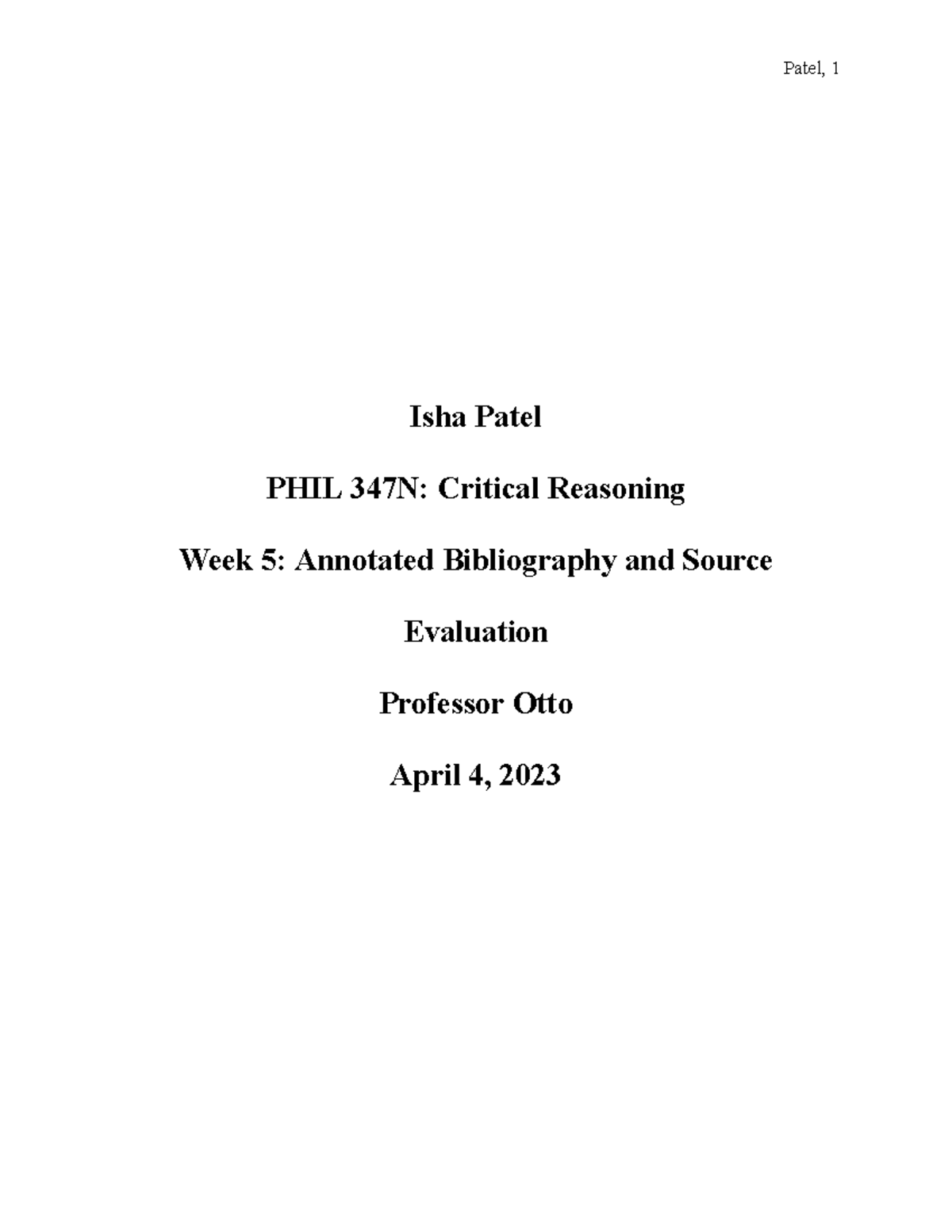 Course Project Annotated Bibliography and Source Evaluation- Isha Patel ...