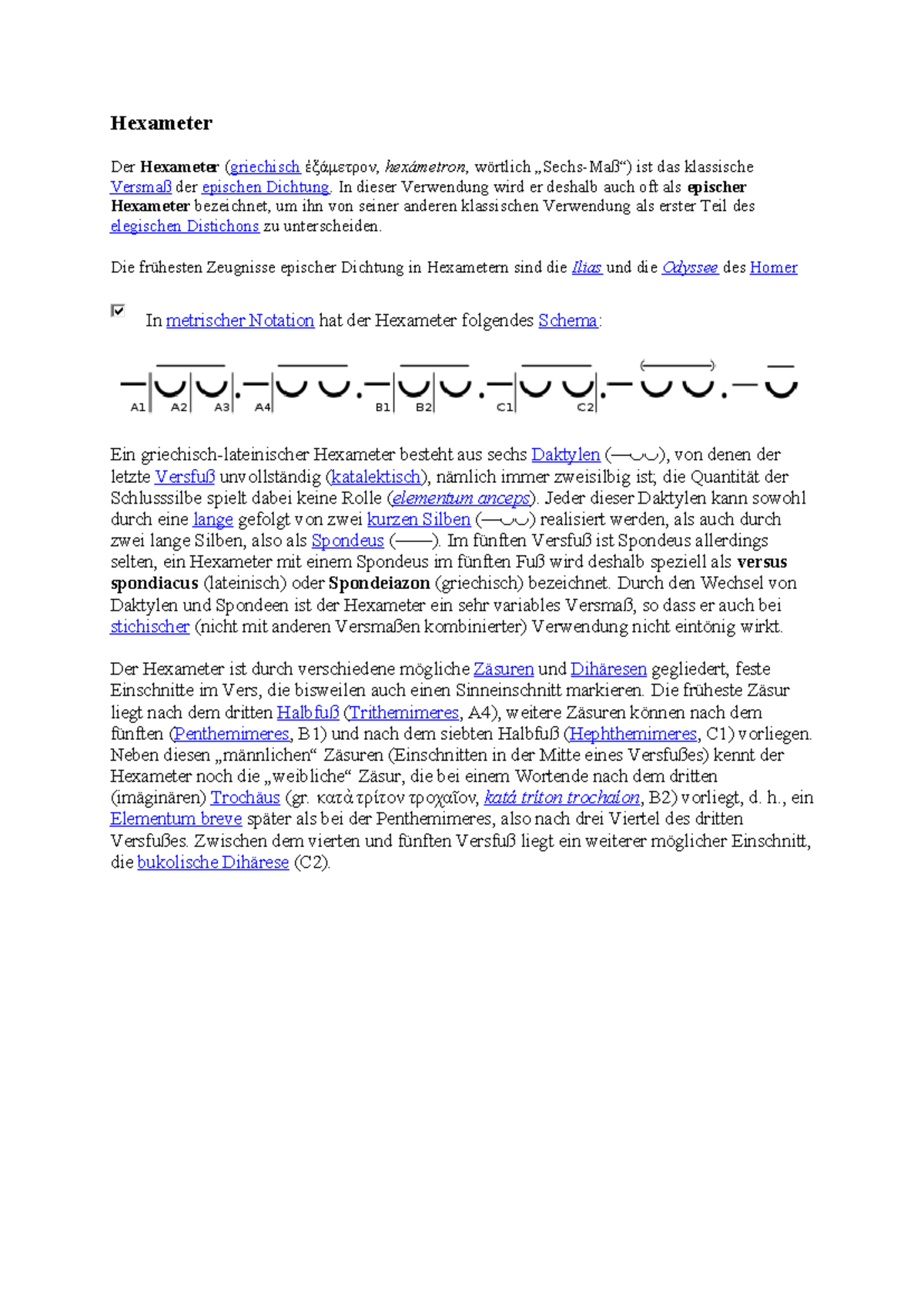 Hexameter - so deustsch - Hexameter Der Hexameter (griechisch ἑξάμετρον ...