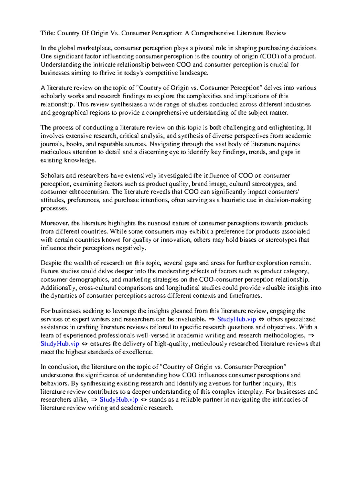 Country Of Origin Vs. Consumer Perception A Literature Review - Title ...