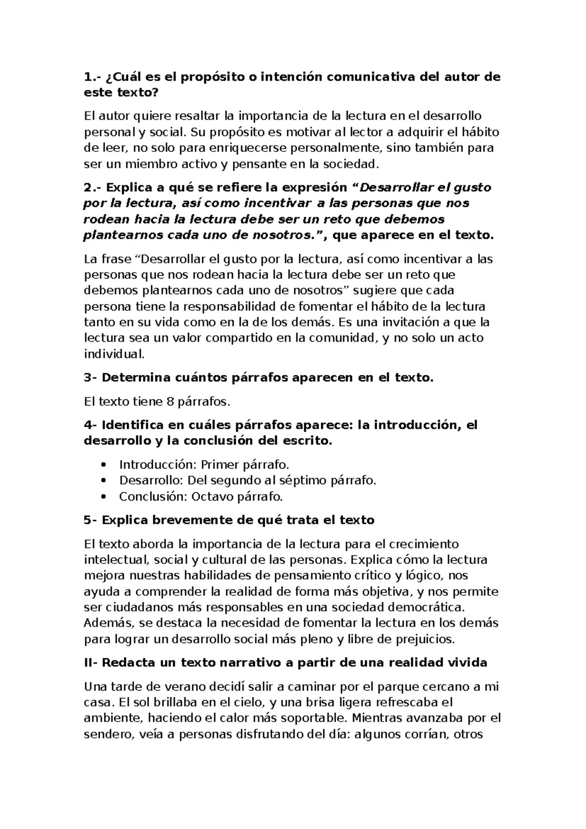 Textos - Primer tema de español - 1.- ¿Cuál es el propósito o intención ...