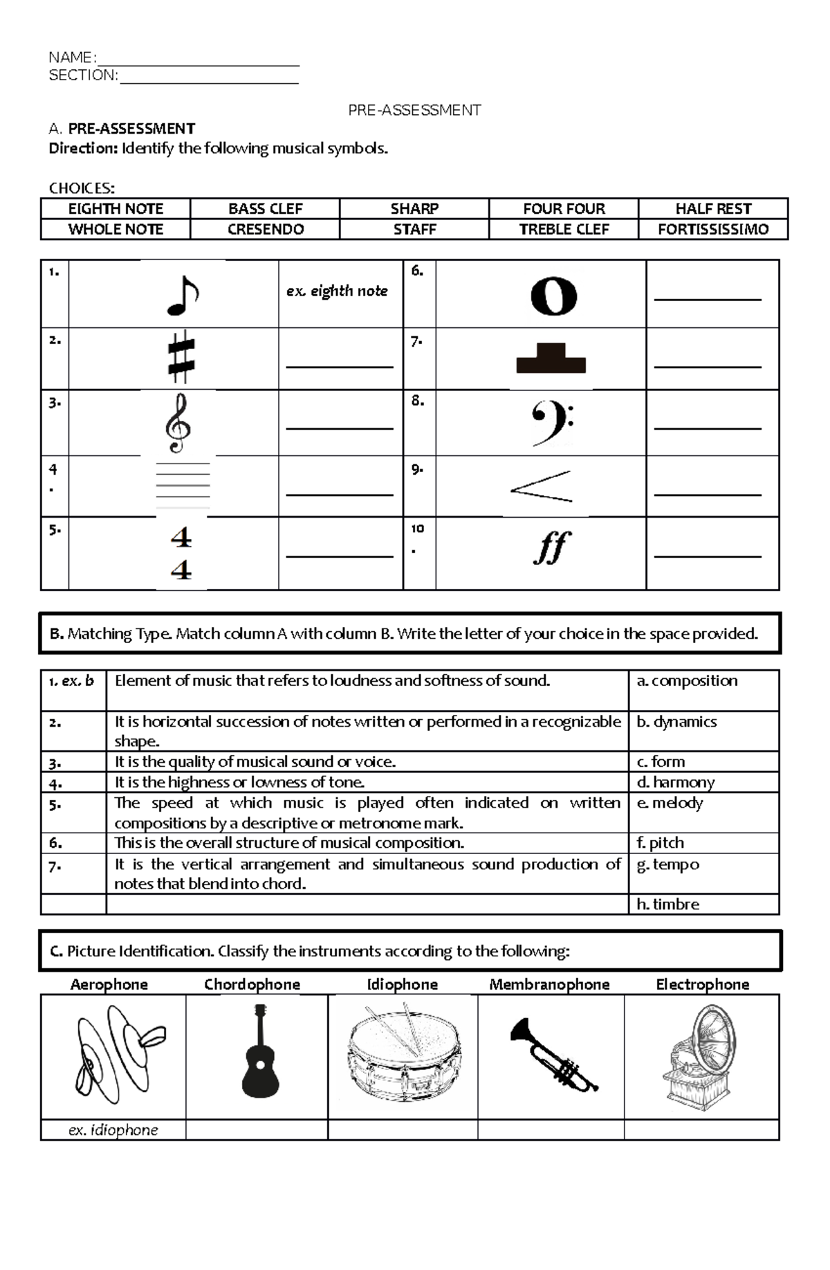PRE Assessment - NAME:___________________________ SECTION ...