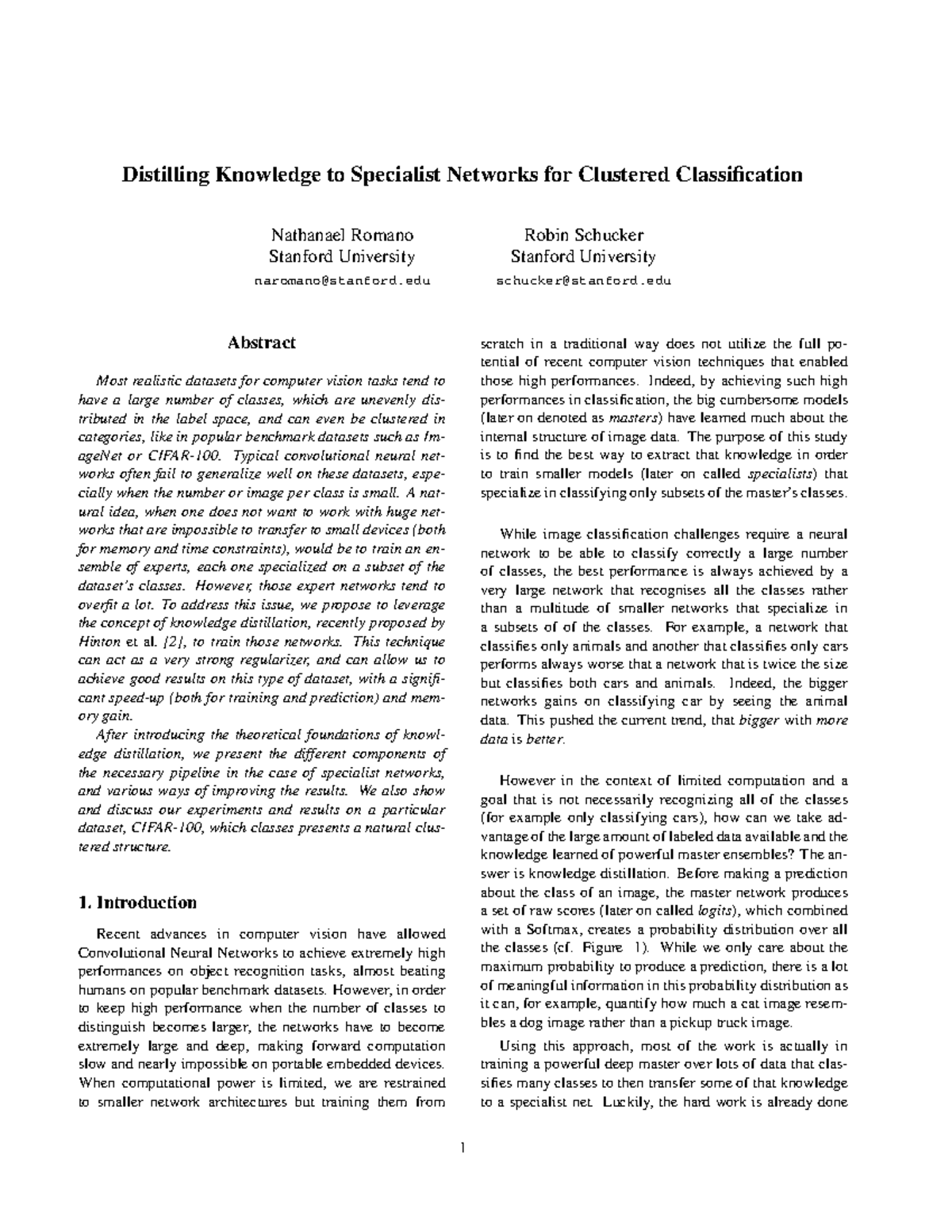 Distilling knowledge to specialist networks for clustered classification - Indeed, achieving ...