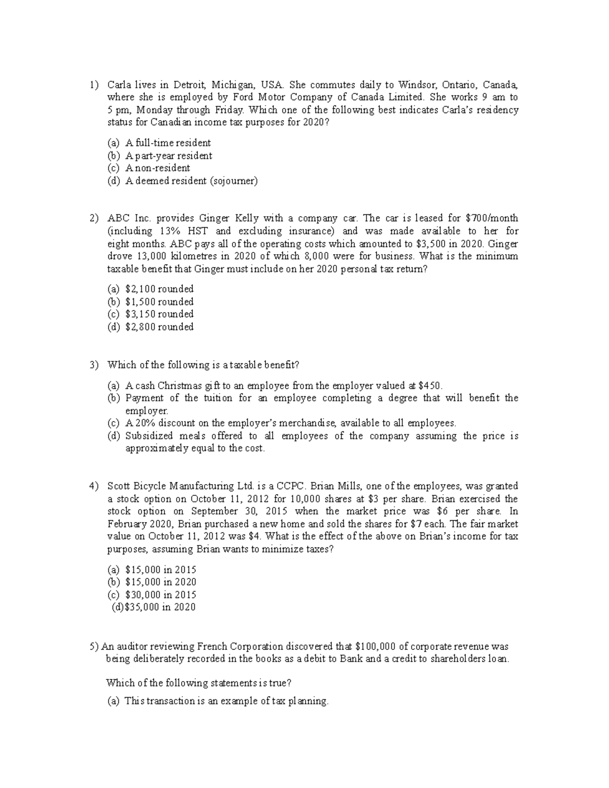 Example For Midterm Exam Questions Carla Lives In Detroit Michigan Usa She Commutes Daily 