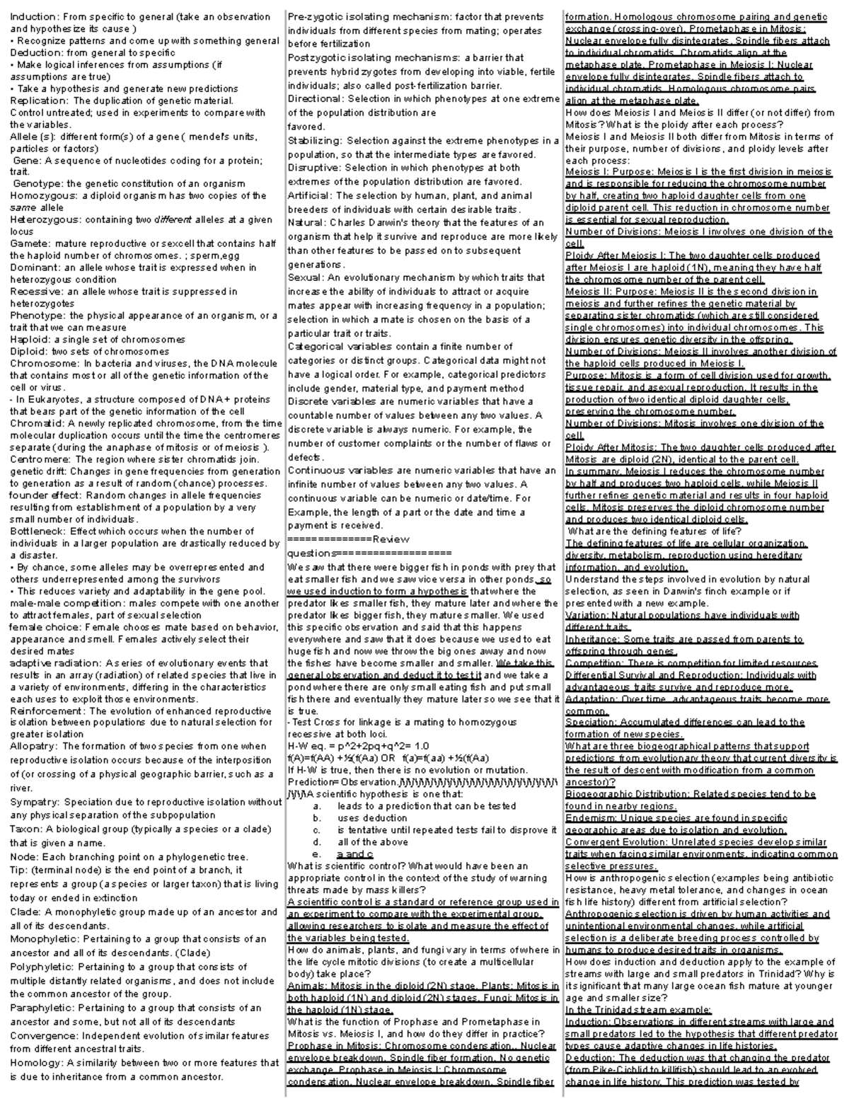 Cheat sheet - First exam - Induction: From specific to general (take an ...