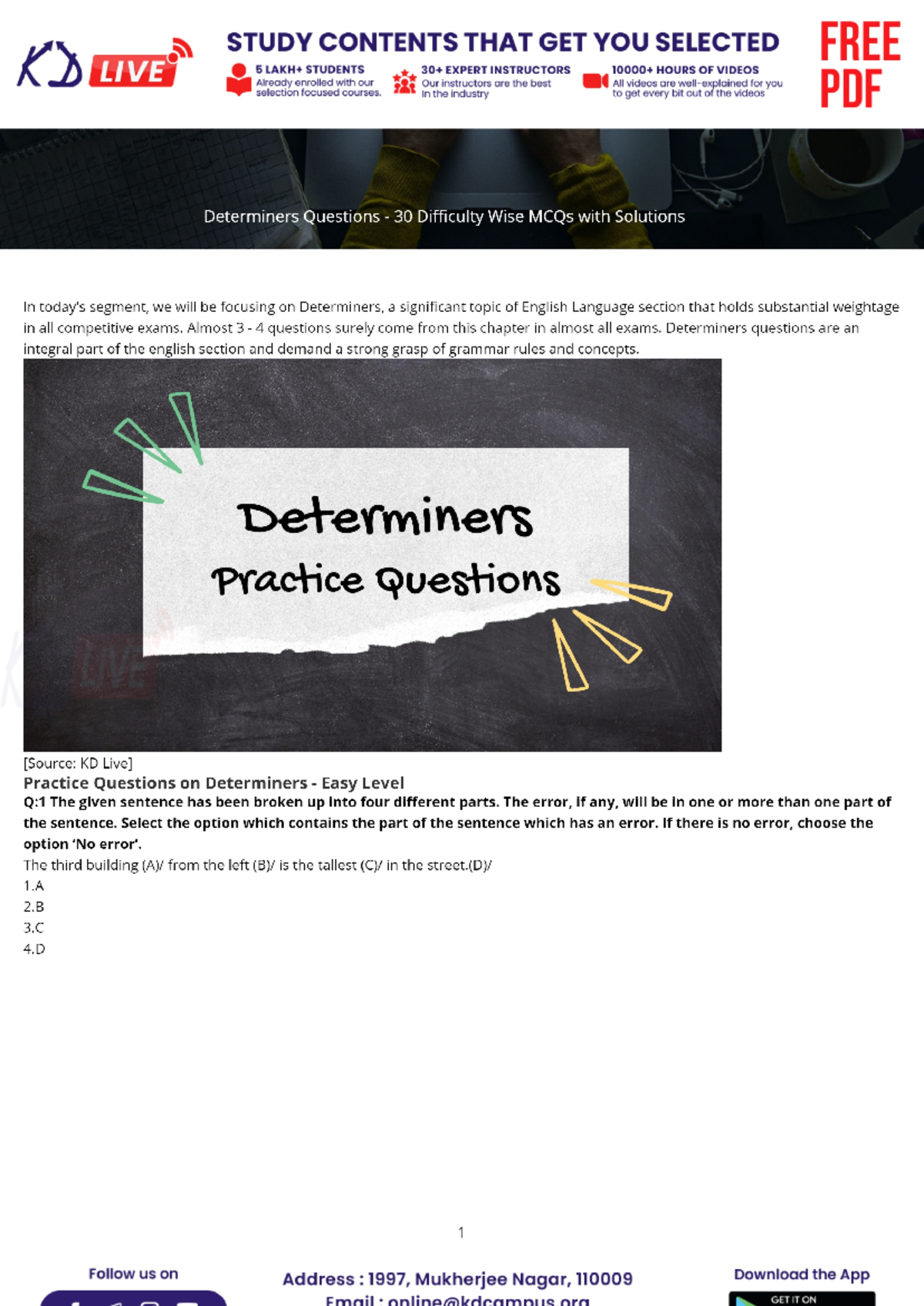 Determiners questions 30 difficulty wise mcqs with solutions - General ...