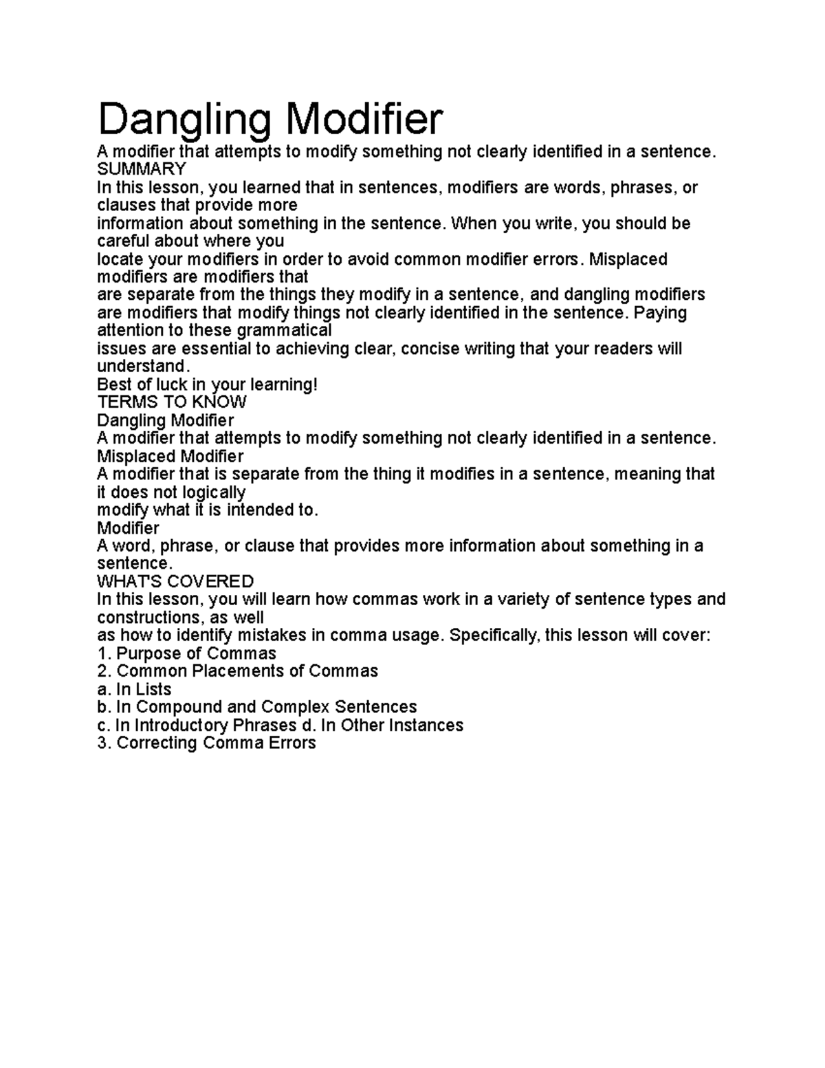 Dangling Modifier - Composition I - Dangling Modifier A modifier that ...