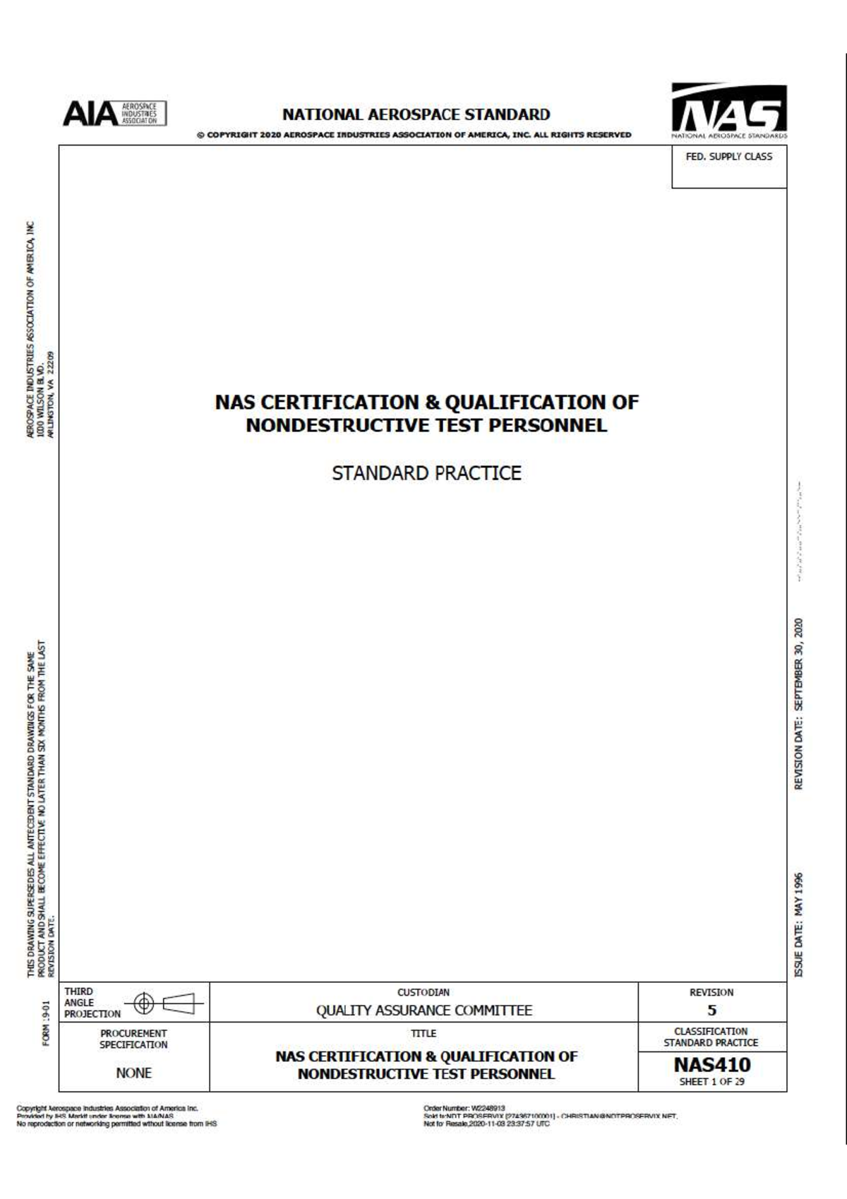 NAS 410 rev. 5 - aplicacion de normas para calificacion y certificacion de persinal - AIA ...