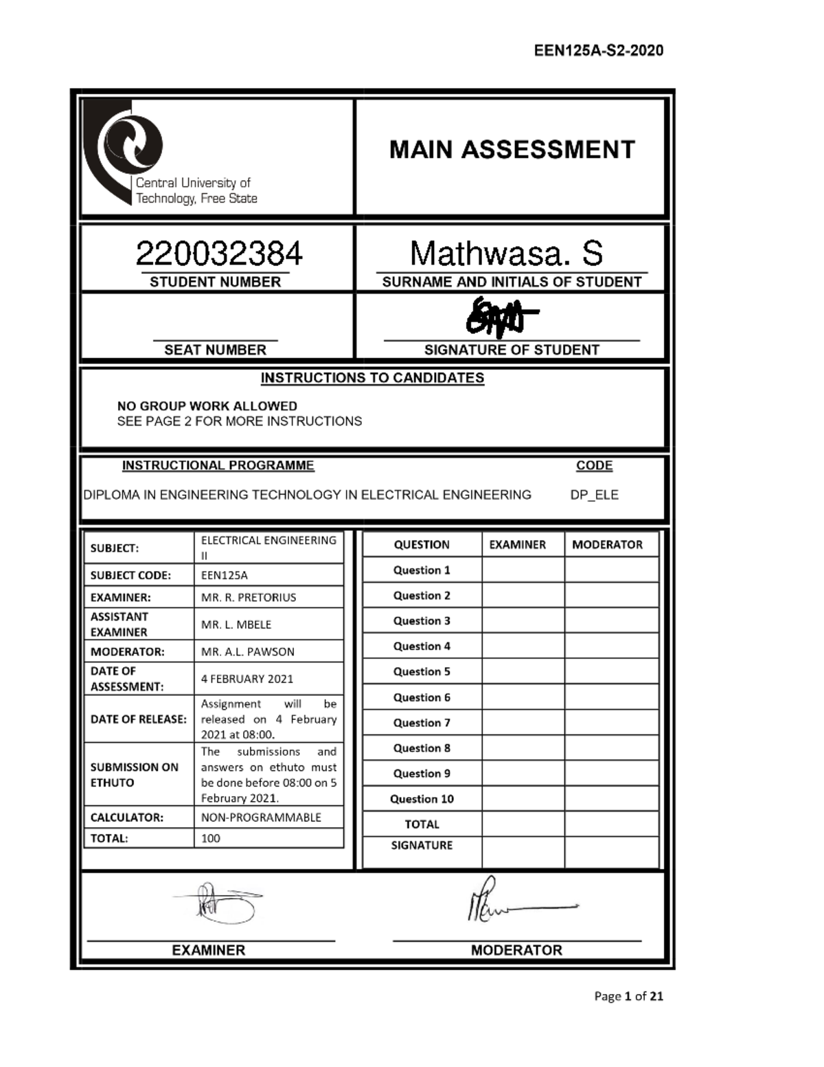 22003 2384- Declaration - EEN125B - EEN125A-S2- Copy of student card or ...