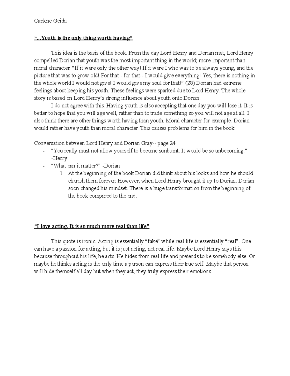 AP Lit worksheets - English work - Carlene Geida “.. is the only thing ...