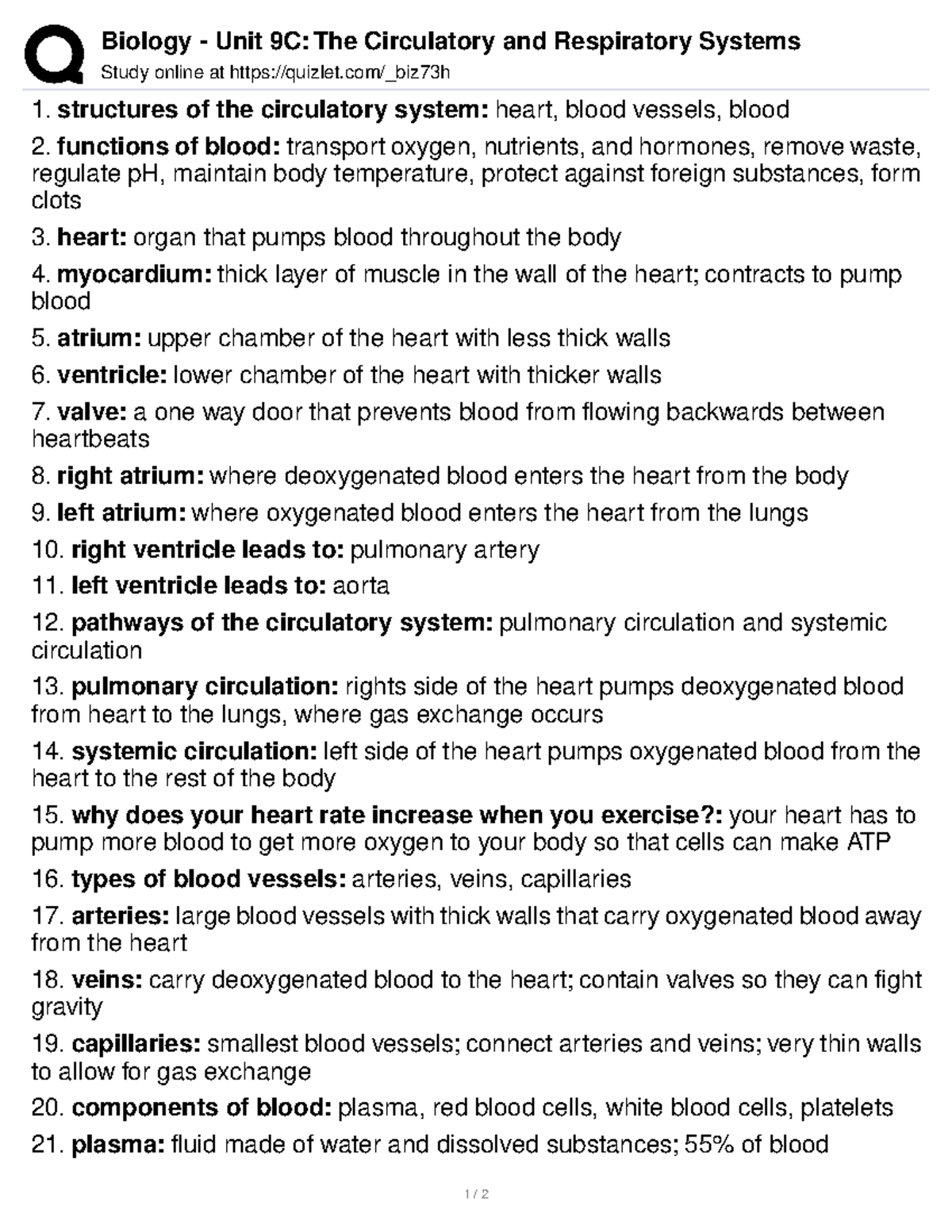 Biology Respiratory And Circulatory Vocab Biology Unit 9C The biology-respiratory-and-circulatory-vocab-biology-unit-9c-the