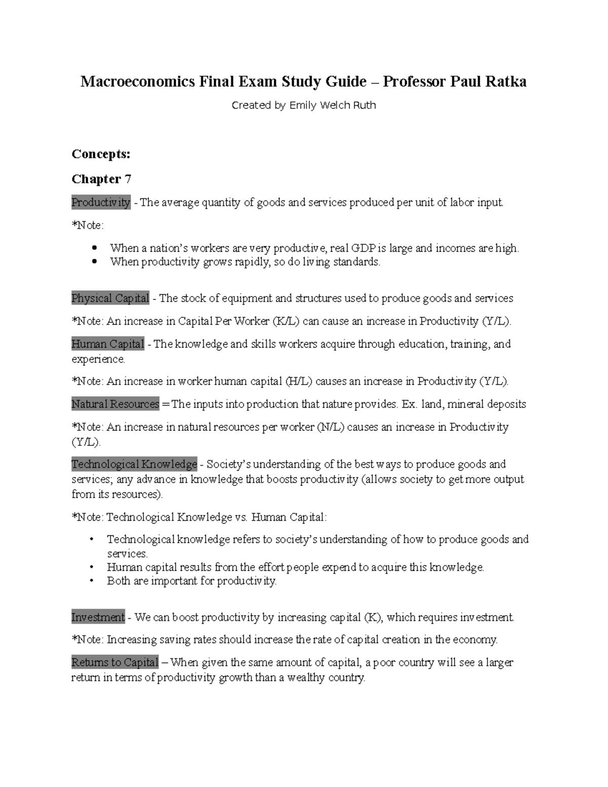 Macroeconomics Final Exam Study Guide - *Note: When a nation’s workers ...