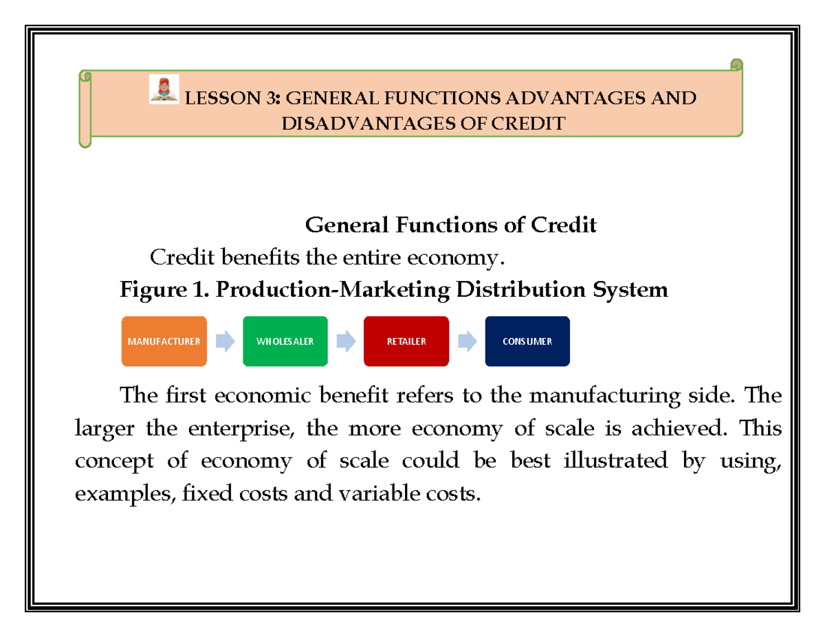 Credit and collection Lesson 3 - General Functions of Credit Credit ...