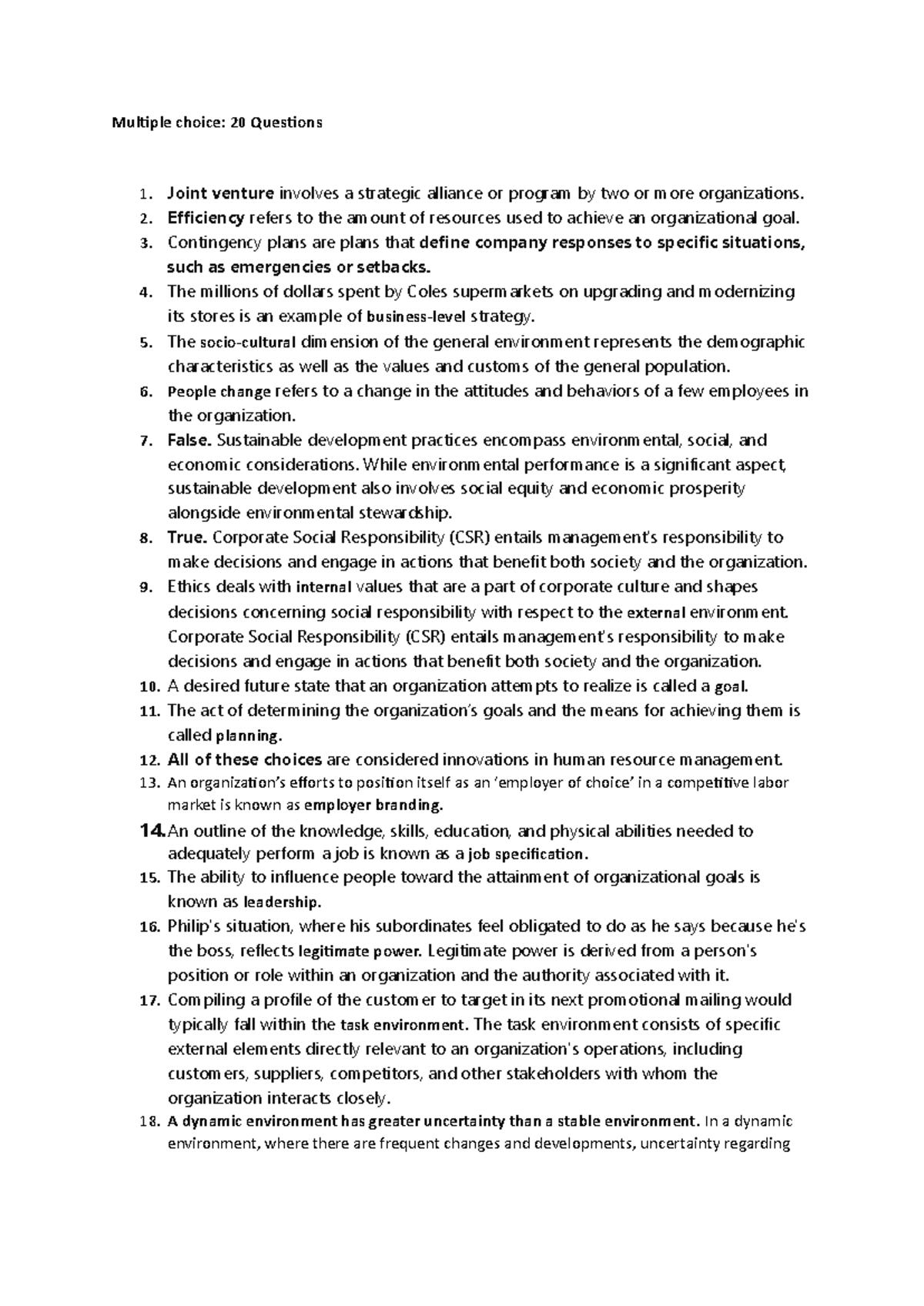 Multiple choice-20 Questions that were practiced during lecture ...