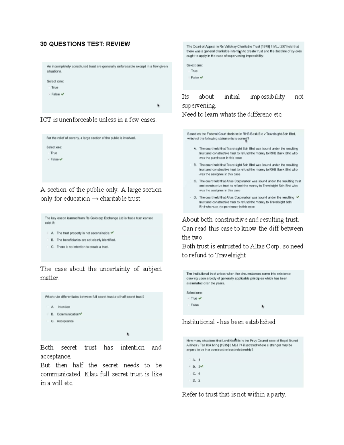 Trust LAW - 30 Questions TEST Review - 30 QUESTIONS TEST: REVIEW ICT is ...