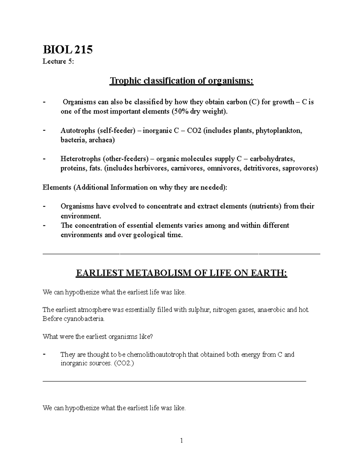 Biol 200 lecture 5 - BIOL 215 Lecture 5: Trophic classification of ...