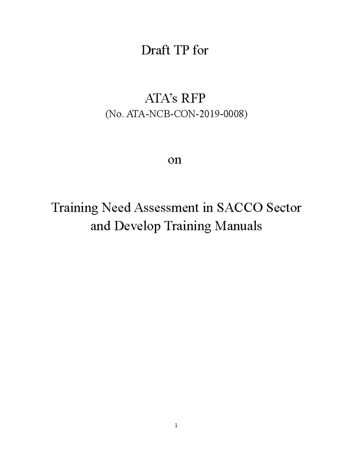 Proposal - Training Need Assessment in Sacco Sector and Develop ...