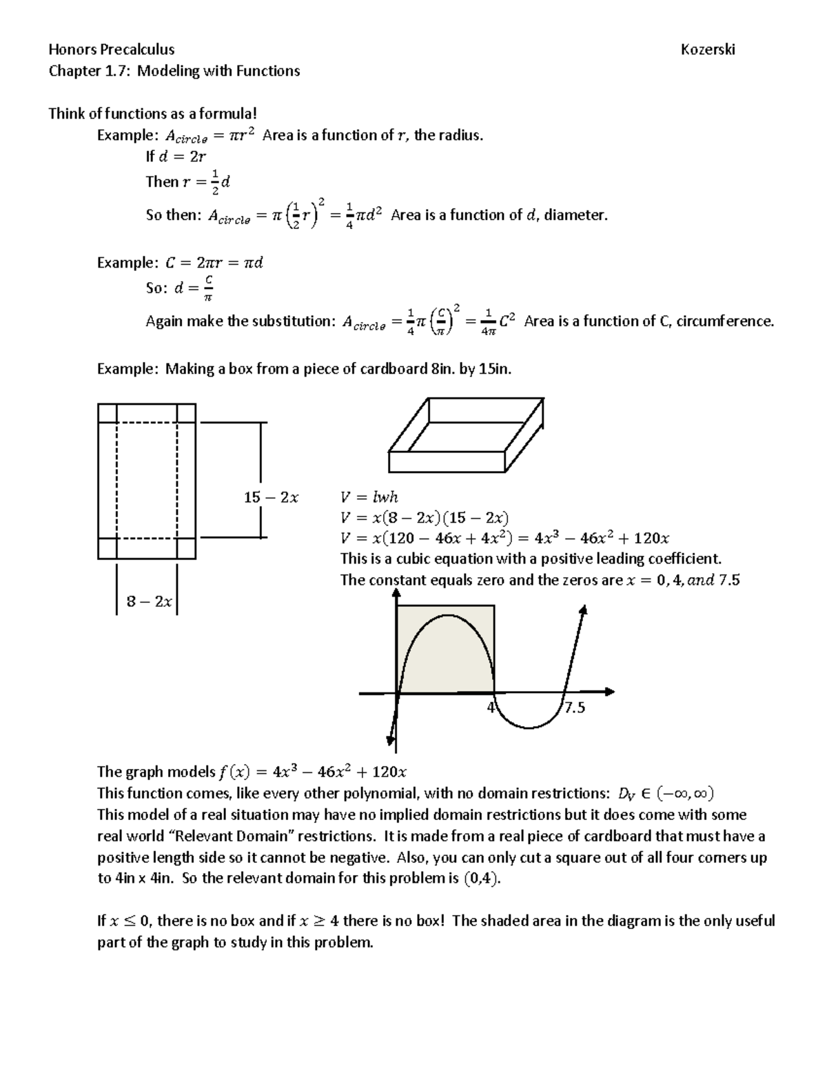 Ch 1.7 Modeling with Functions - Honors Precalculus Kozerski Chapter 1 ...