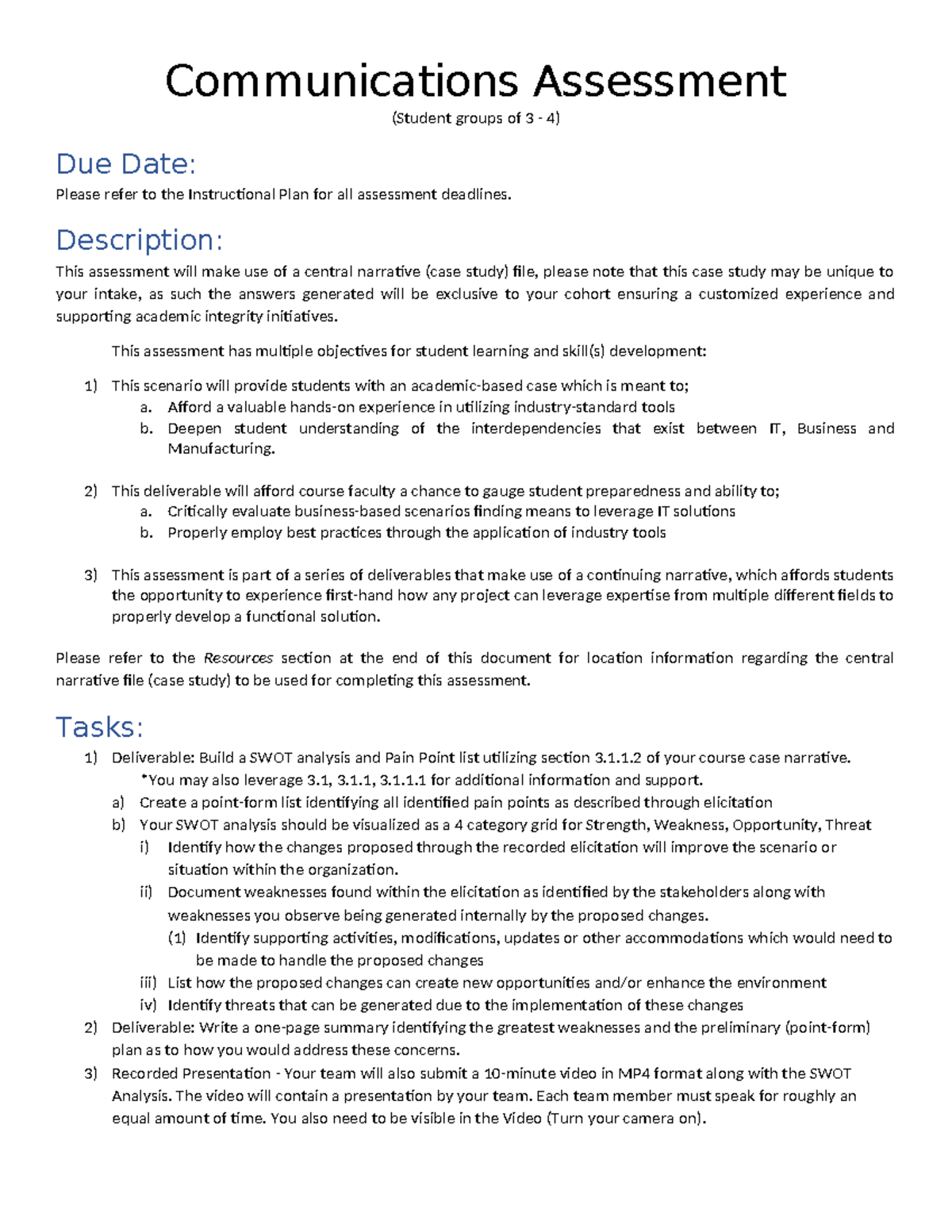 Assignment #1 - Communications - SWOT - 3.1. - Group - Communications ...