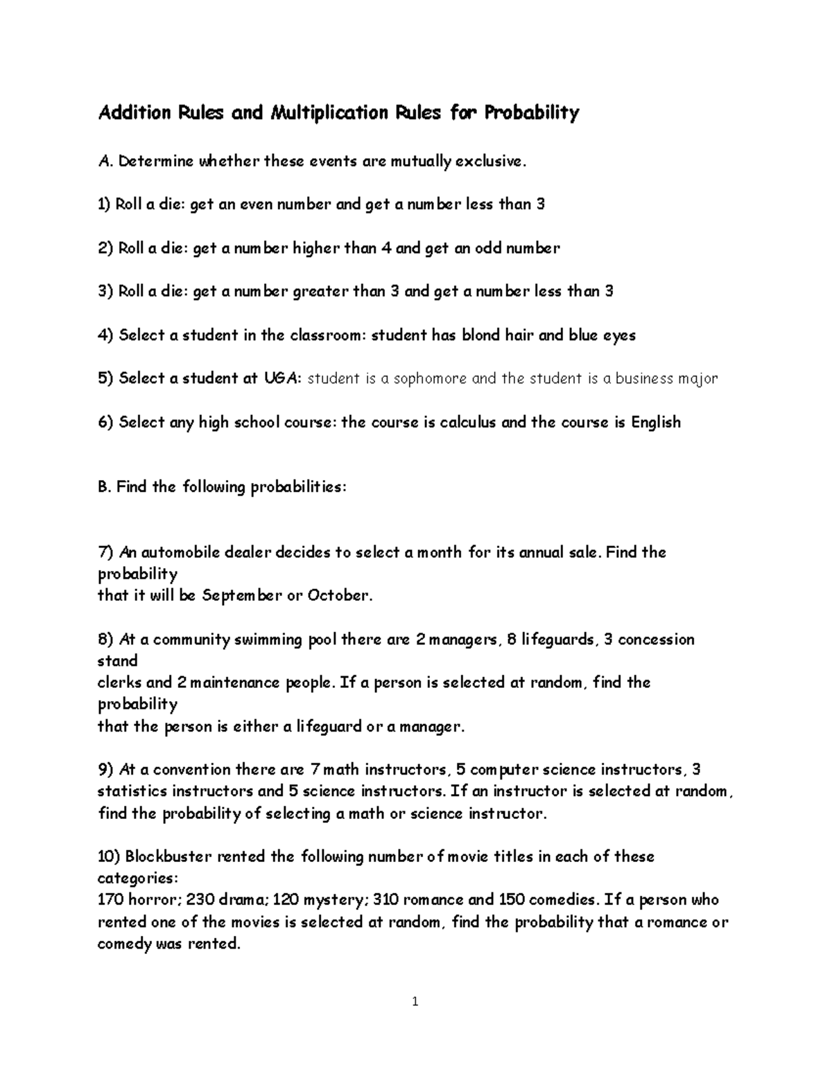 Exercises - addition & multiplication rules - 201-941-DW - Studocu