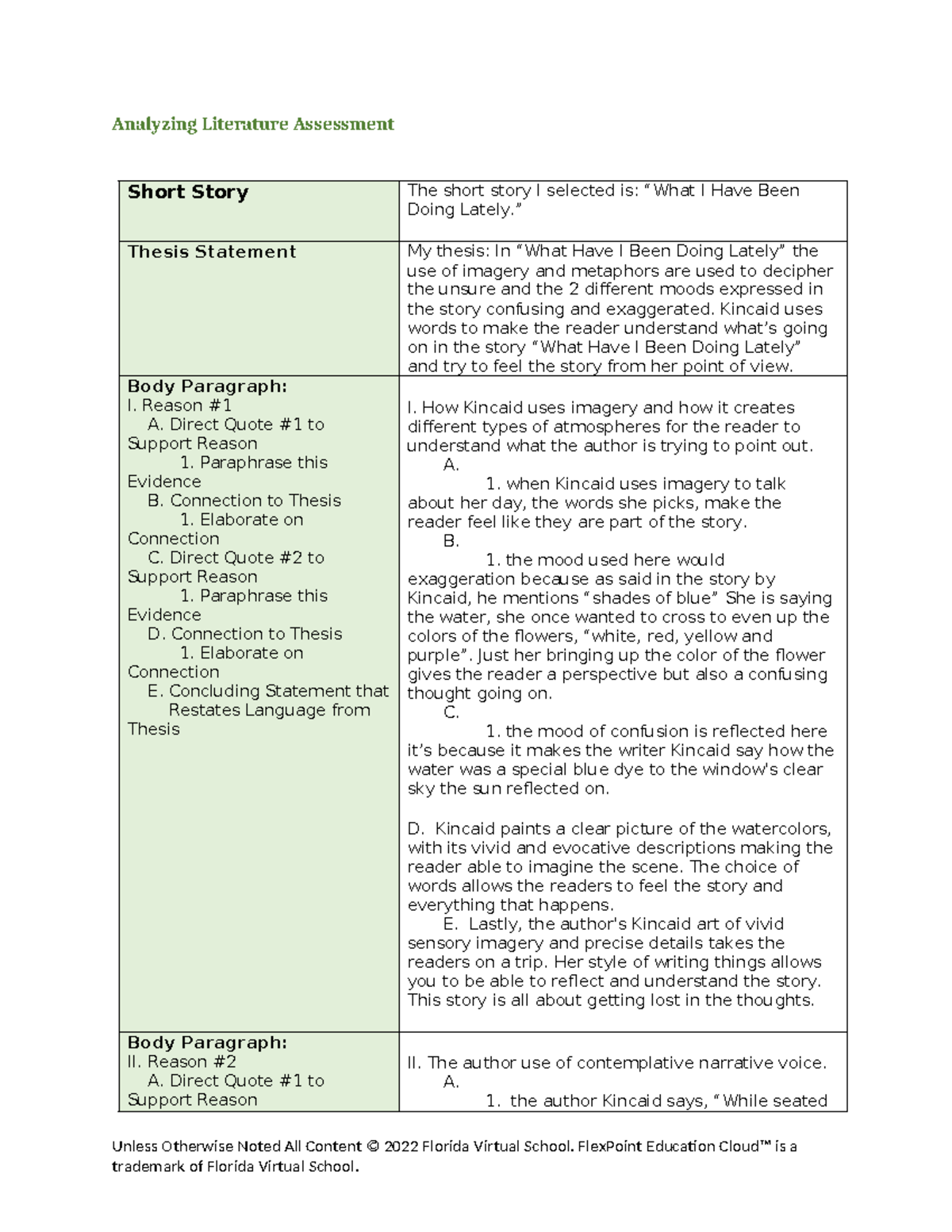 Analyzing literature assess rubric DONE 3 - Analyzing Literature ...