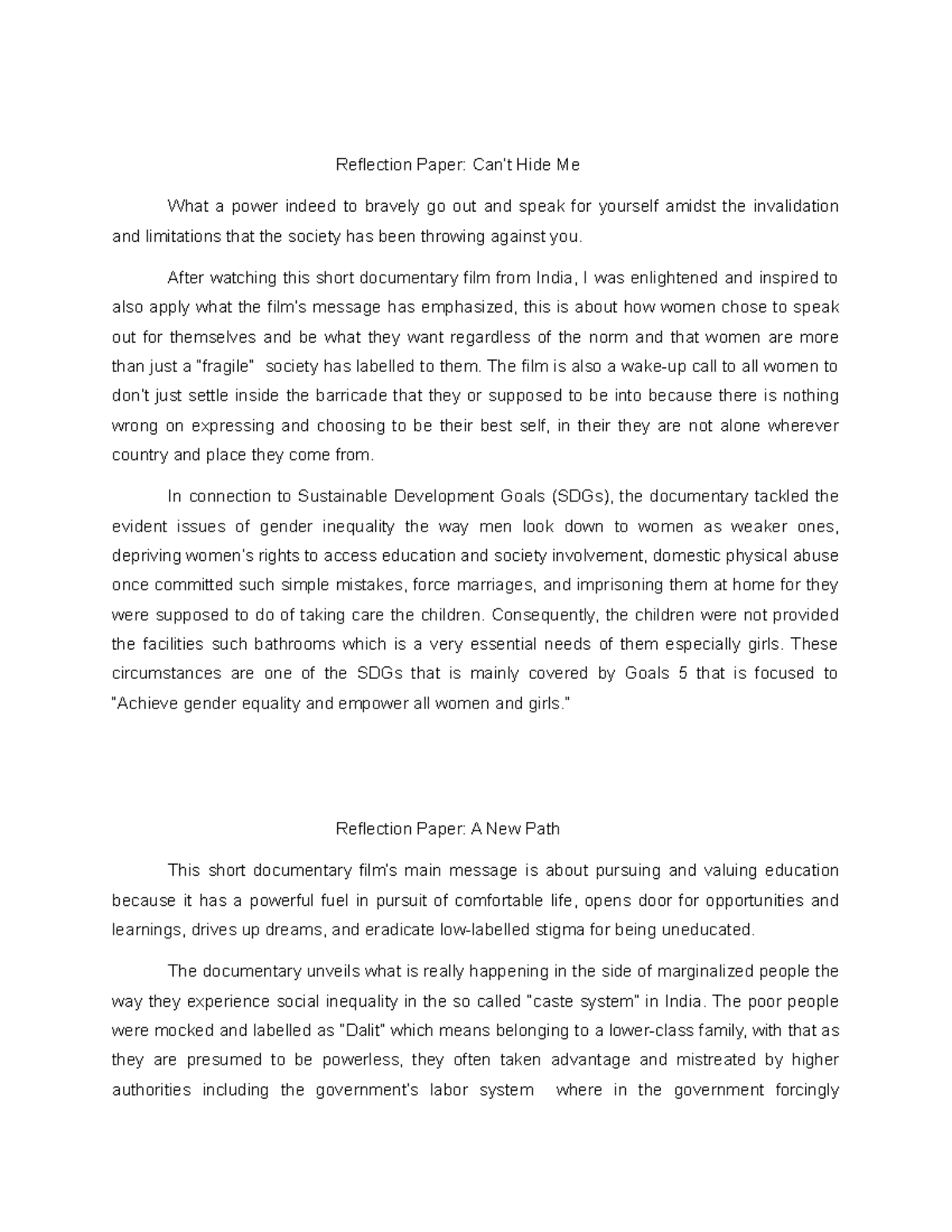 Reflection Paper- Can't Hide Me, A new path - Reflection Paper: Can’t ...