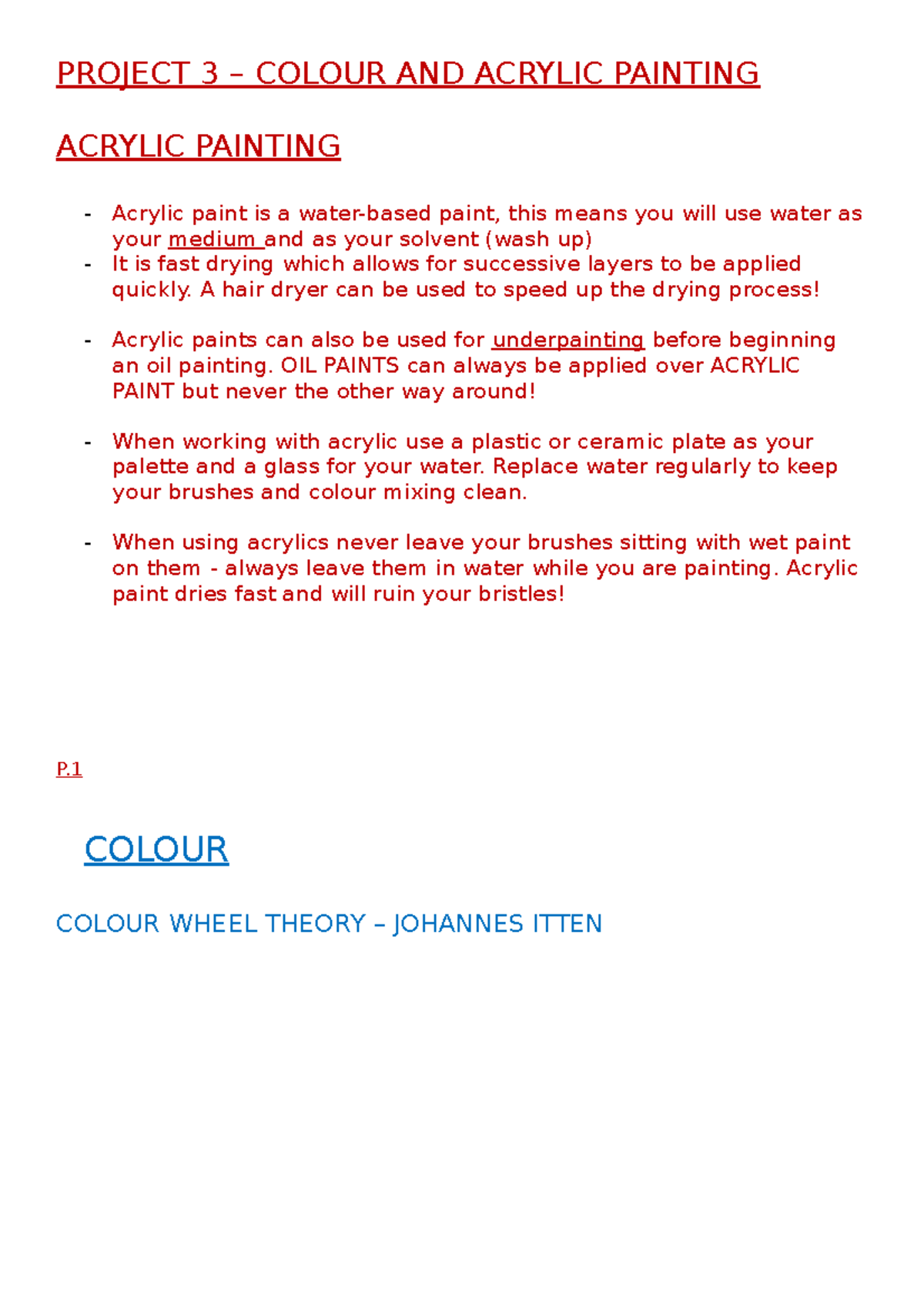 Project 3 Acrylic Paint, Colour Theory AND Colour Charts (1)-1 ...